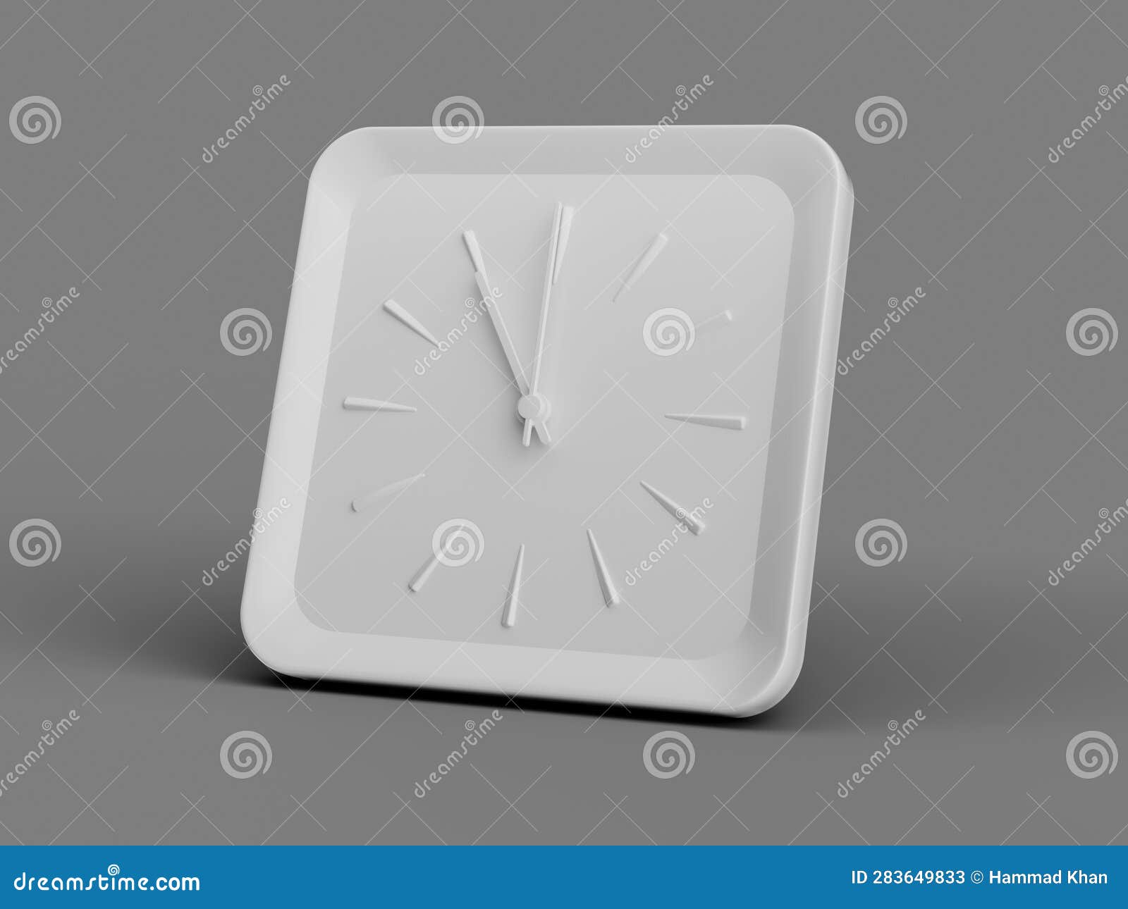 3d Simple White Square Wall Clock 11 O Clock Eleven O Clock on Grey ...