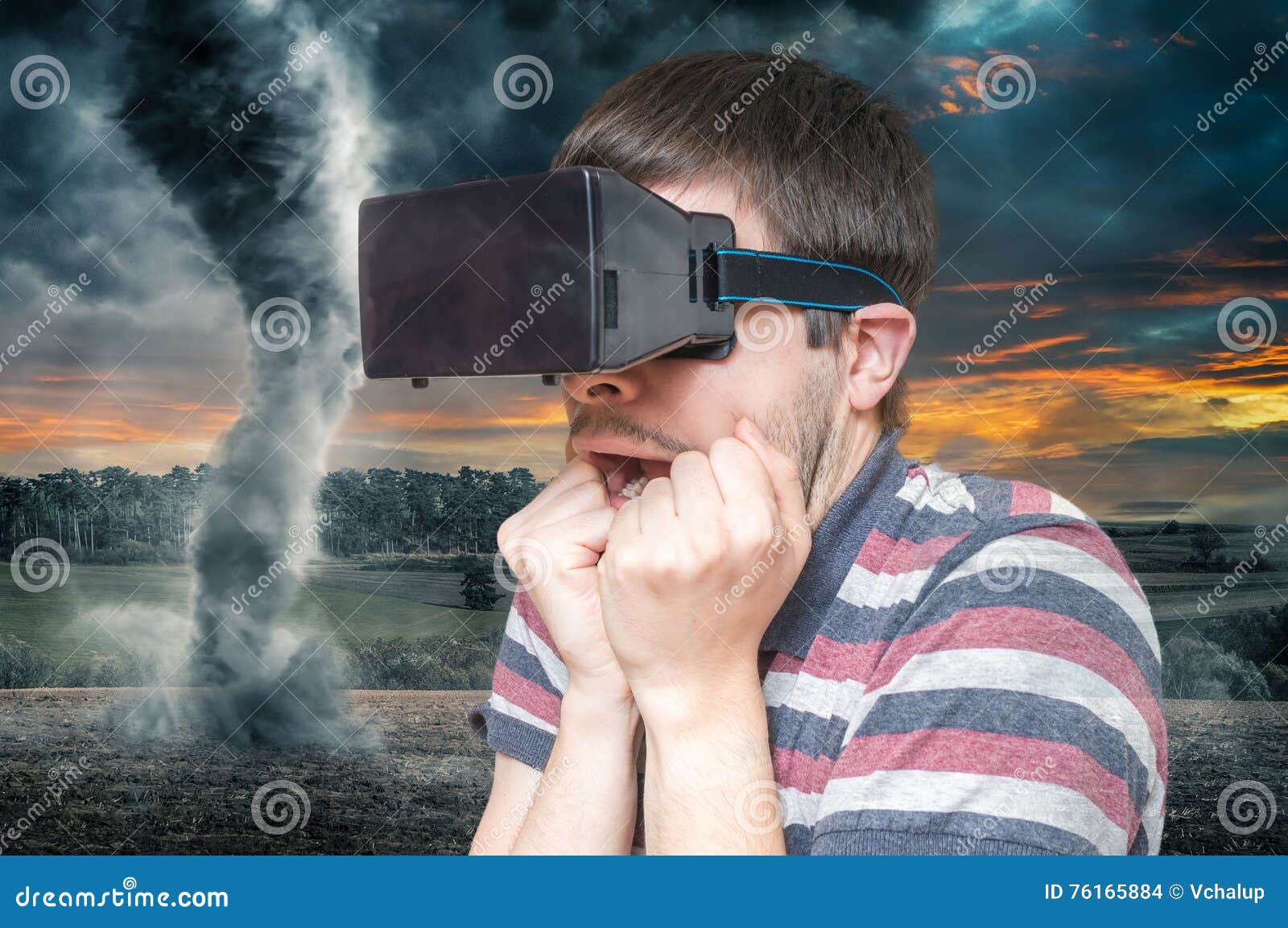 3D Simulation Concept. Man Is Wearing Virtual Reality Headset And ...