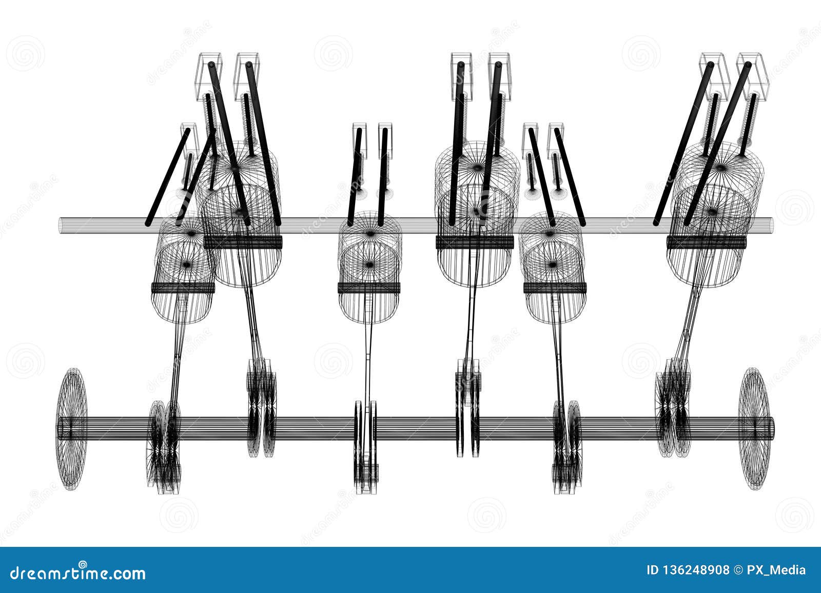 3D Six-cylinder Car Engine, Wireframe, White Background Stock ...