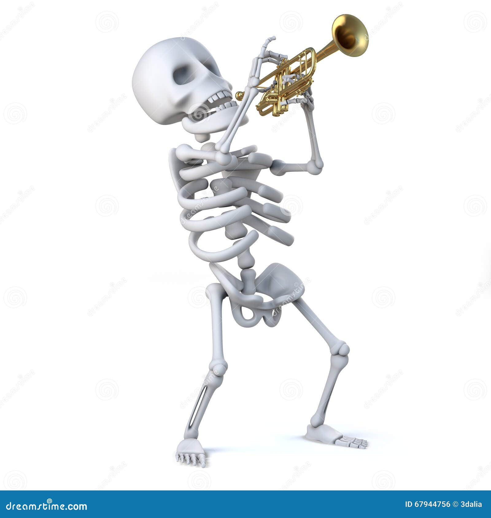 3d Skeleton blows his horn stock illustration. Illustration of isolated ...