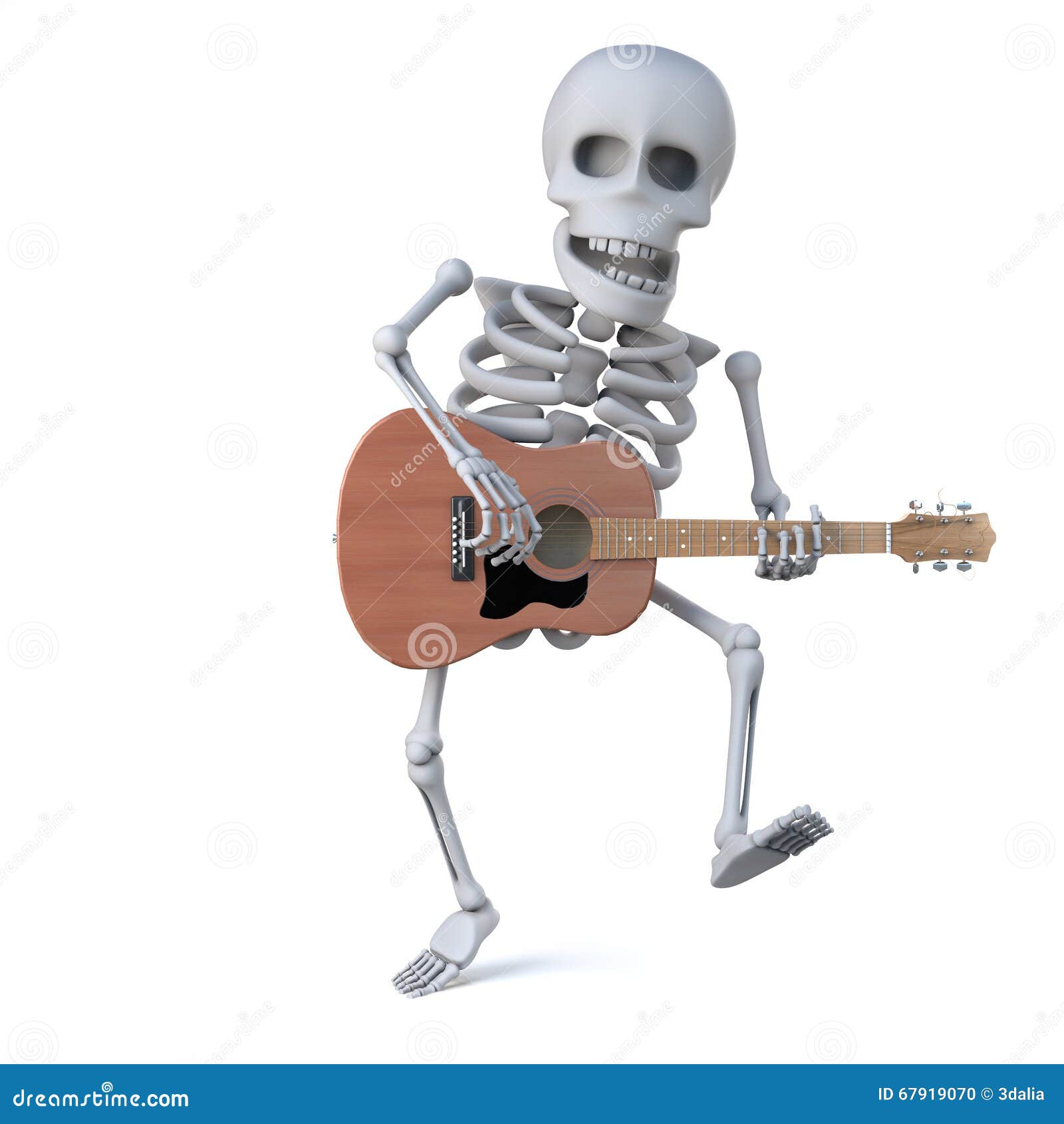 3d Skeleton Dancing while Playing an Acoustic Guitar Stock Illustration ...
