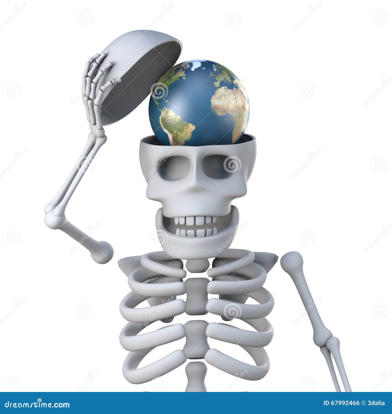3d Skeleton Has a Globe of the Earth in His Skull Stock Illustration ...