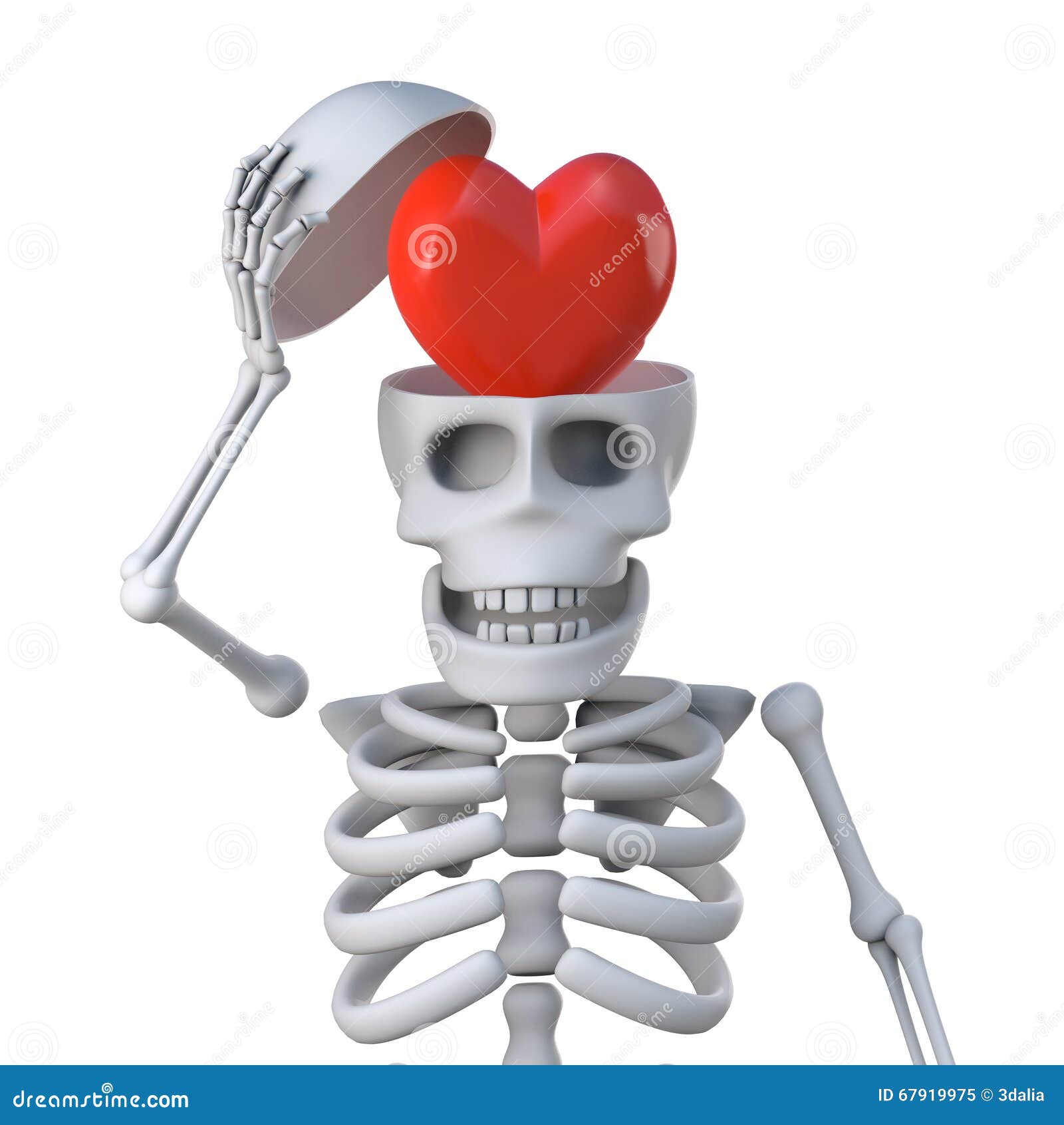 3d Skeleton Has a Heart for a Brain Stock Illustration - Illustration ...