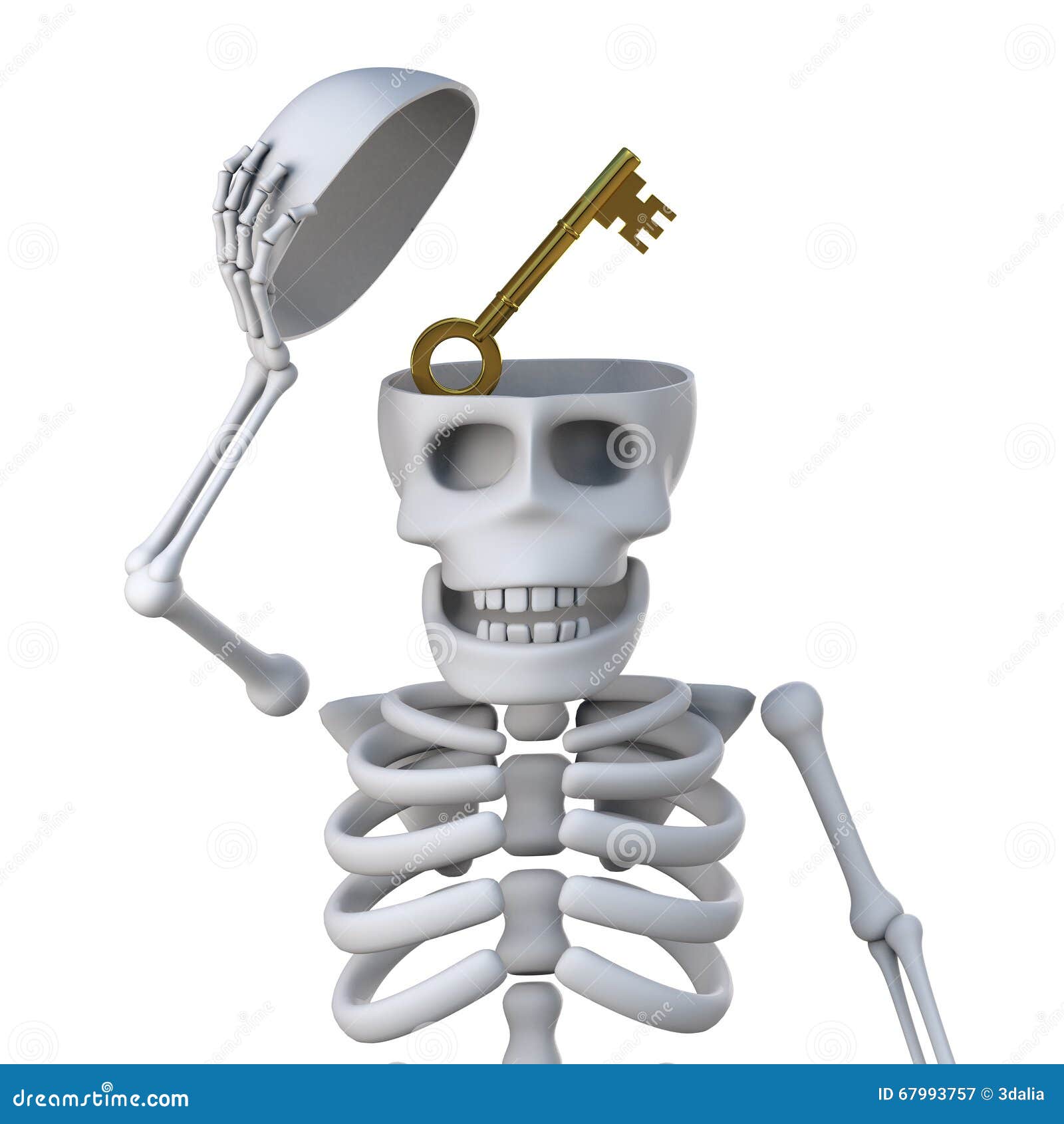 3d Skeleton Reals a Gold Key in His Head Stock Illustration ...