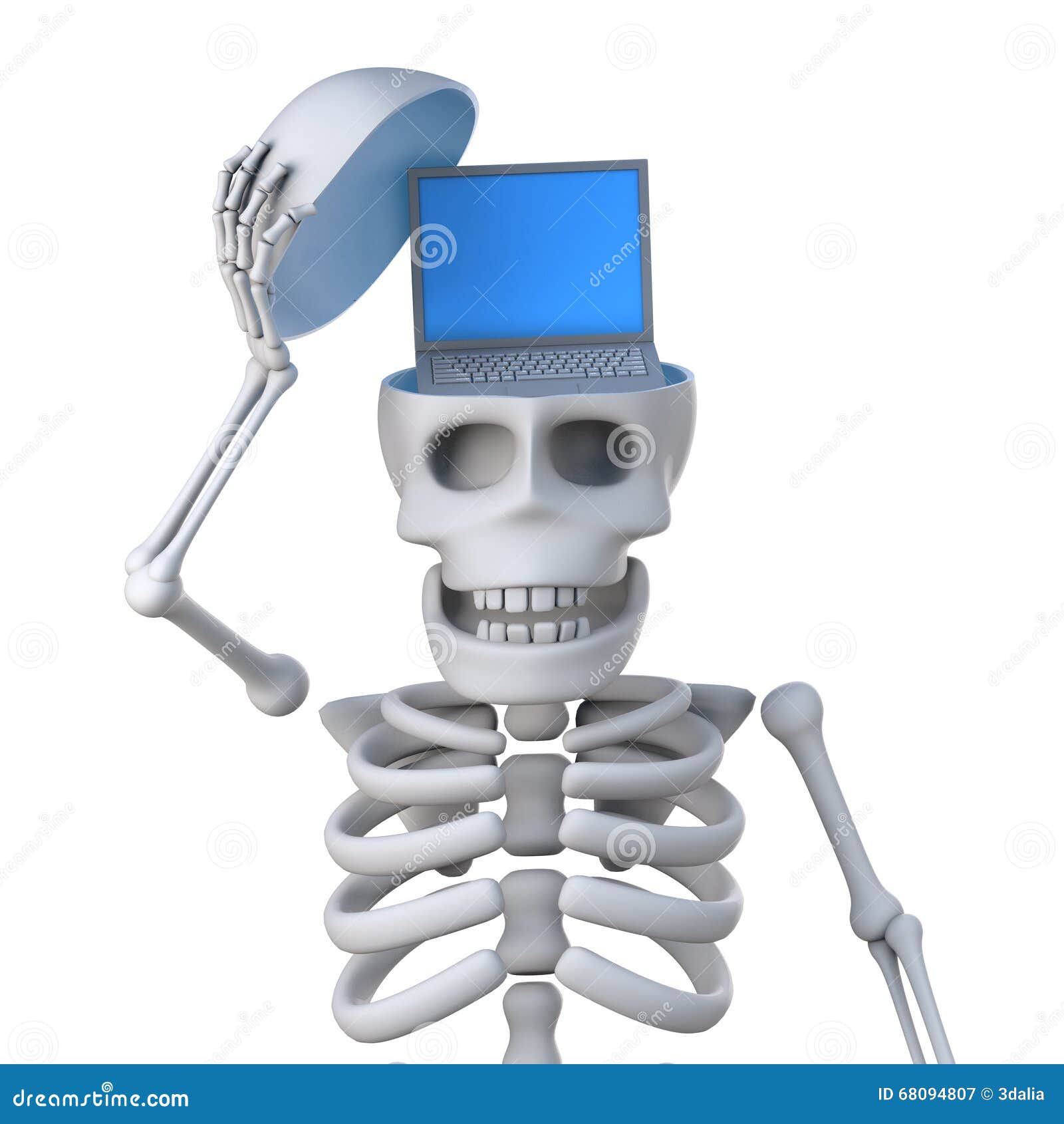 3d Skeleton Reveals a Laptop Inside Its Skull Stock Illustration ...