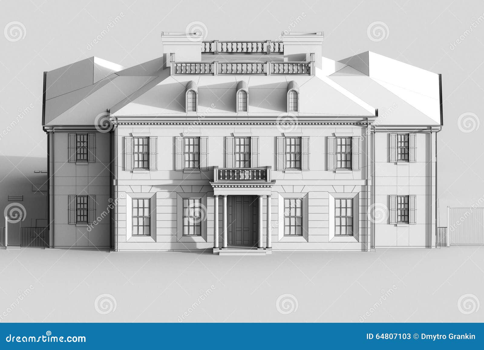3d Sketch of Luxury Mansion House. Grey Color. 3d Render Stock ...