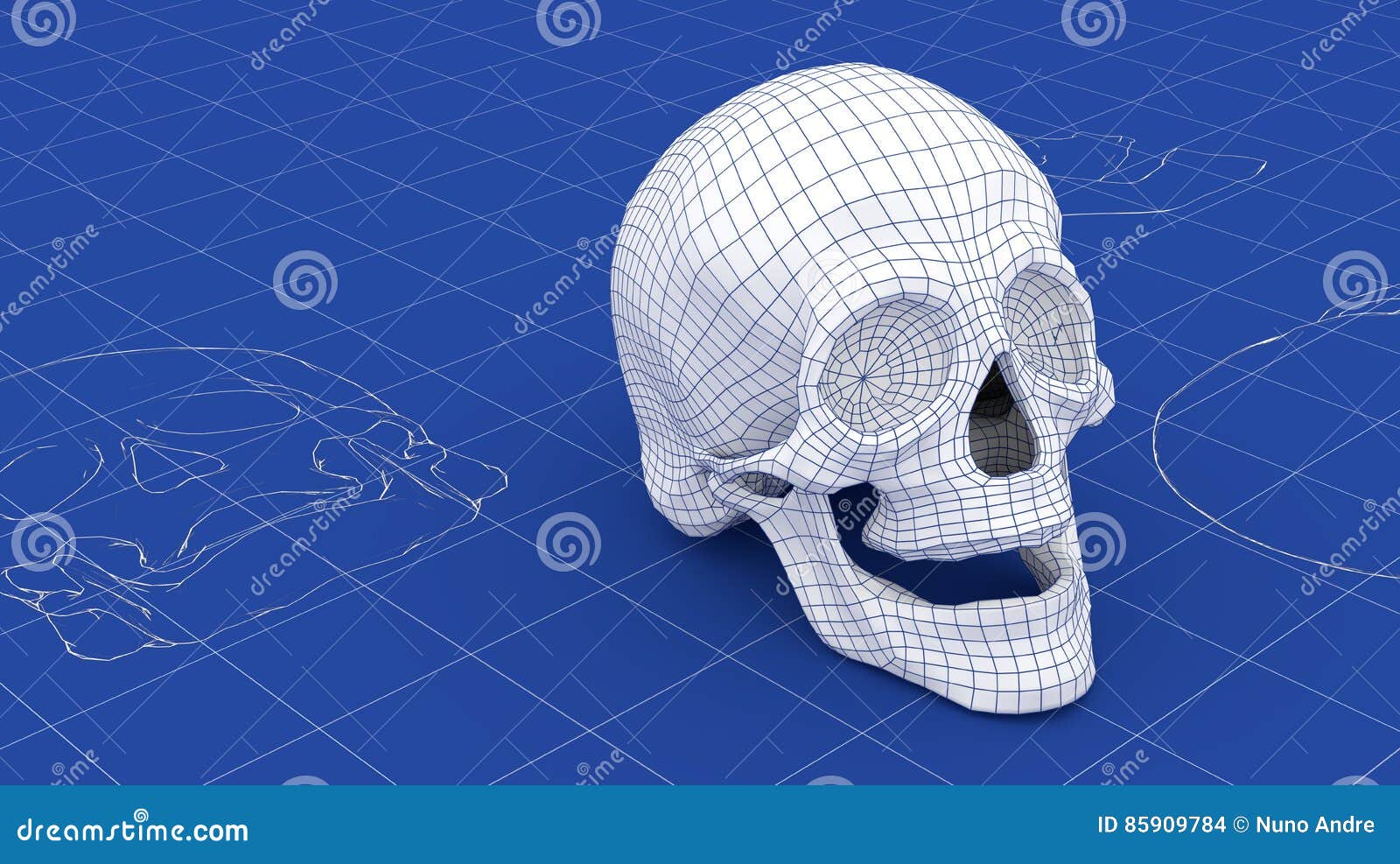 3D Skull Mesh Blueprint stock illustration. Illustration of head - 85909784