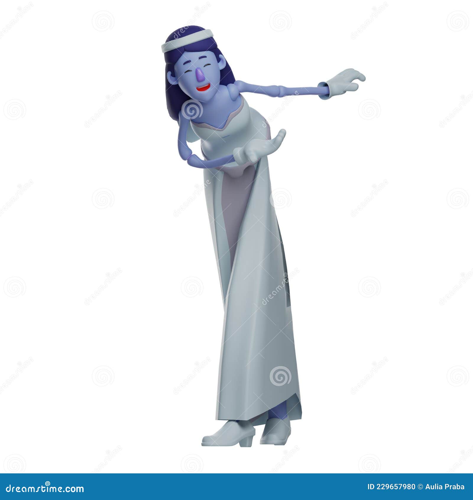 3D Skull Princess Cartoon Design with a Bow Down Pose Stock ...