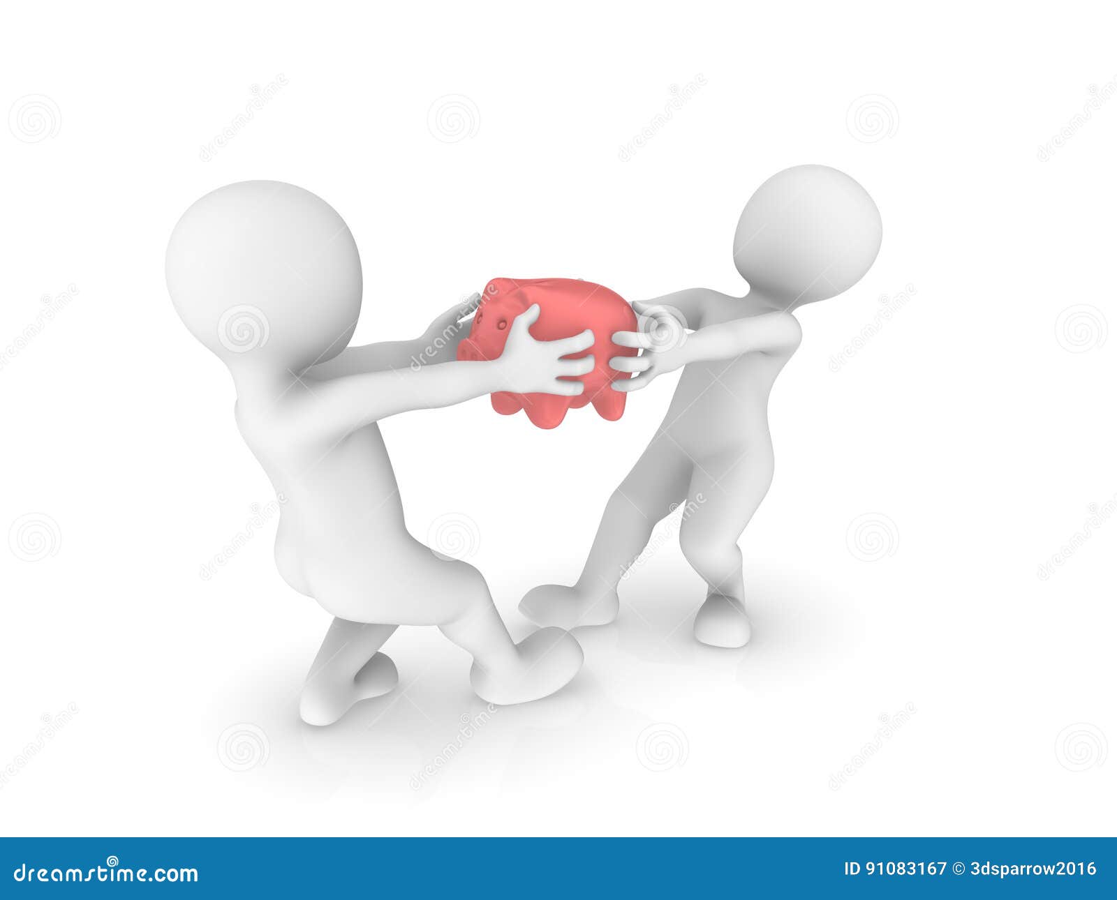 3d Small People Fights for Piggy Bank. Stock Illustration ...