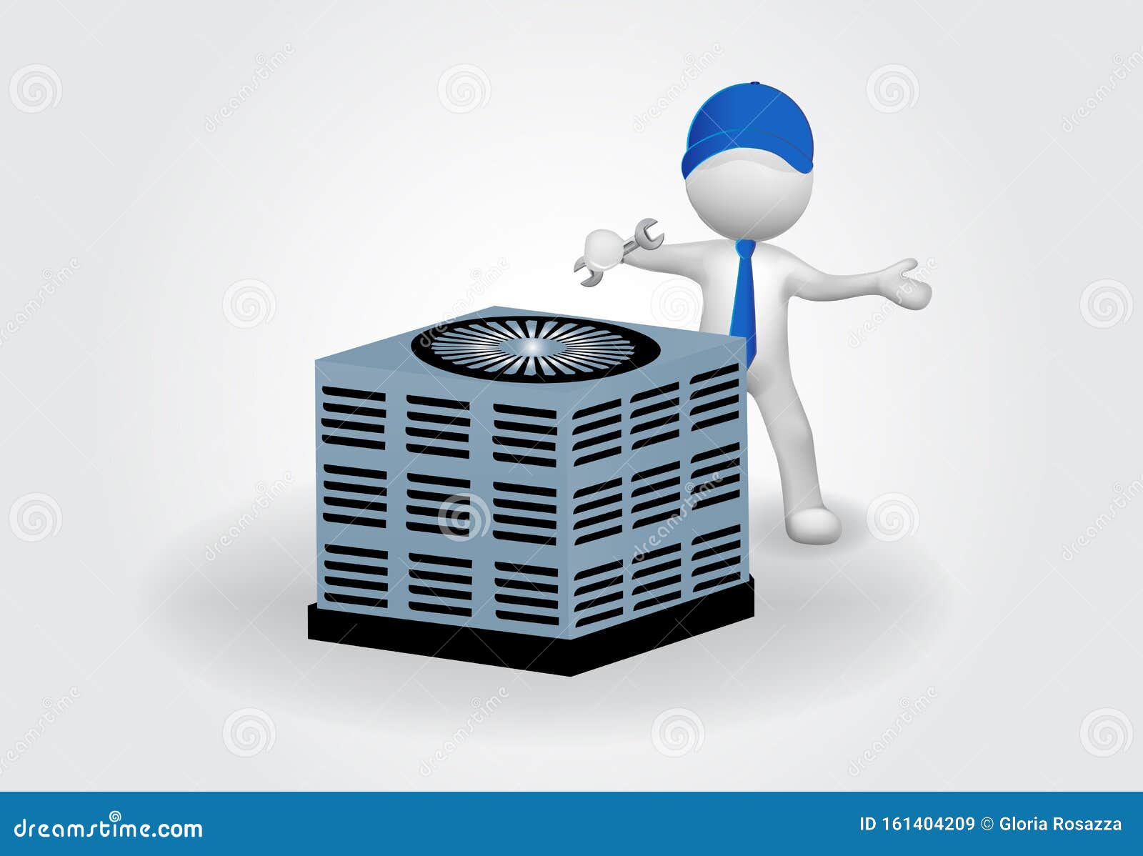 3d Small People Fixing An Air Conditioning Cartoon Vector ...