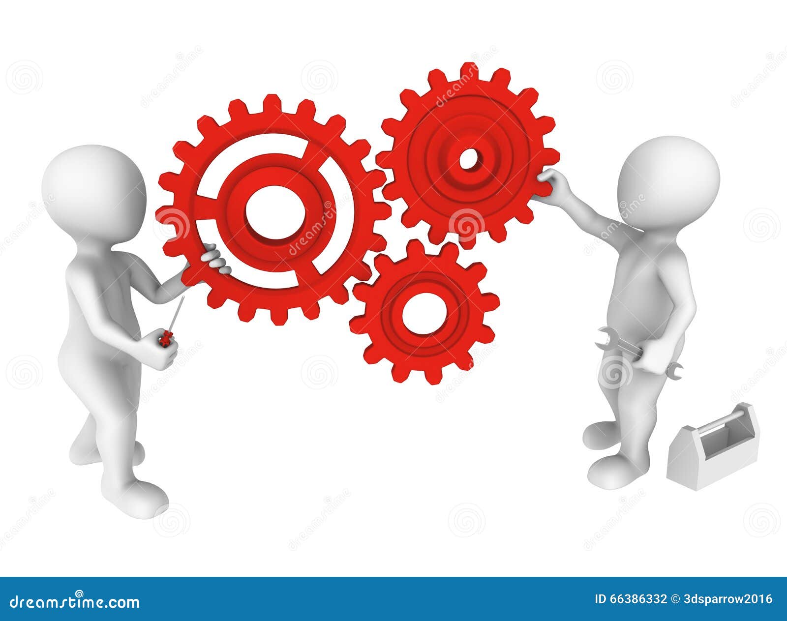 3d Small People with Gears. Stock Illustration - Illustration of people ...
