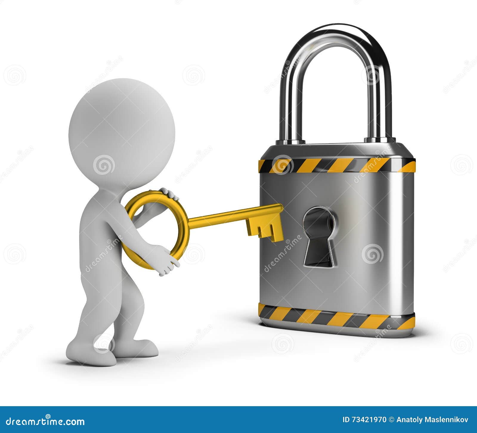 3d Small People - Opens the Lock Stock Illustration - Illustration of ...