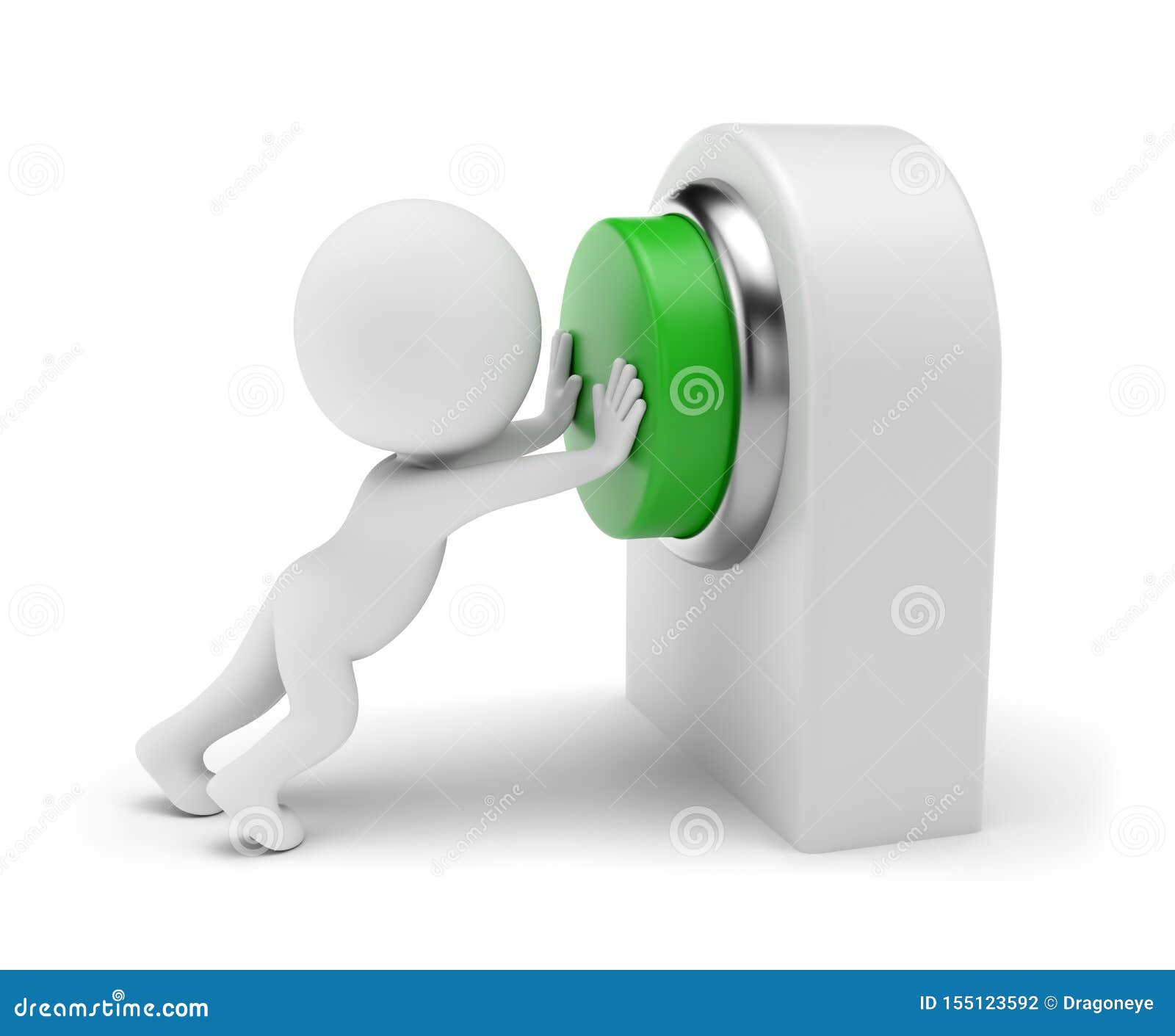 3D Small People - Pressing Green Button Stock Illustration ...