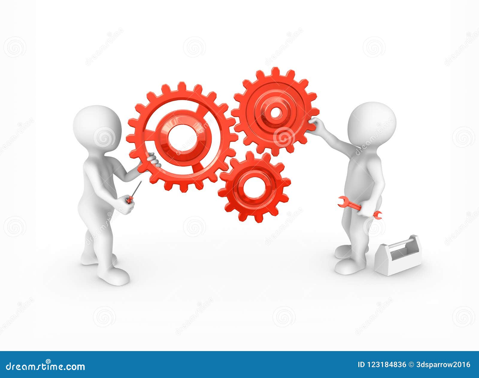 3d Small People with Red Gears and Tools. Stock Illustration ...