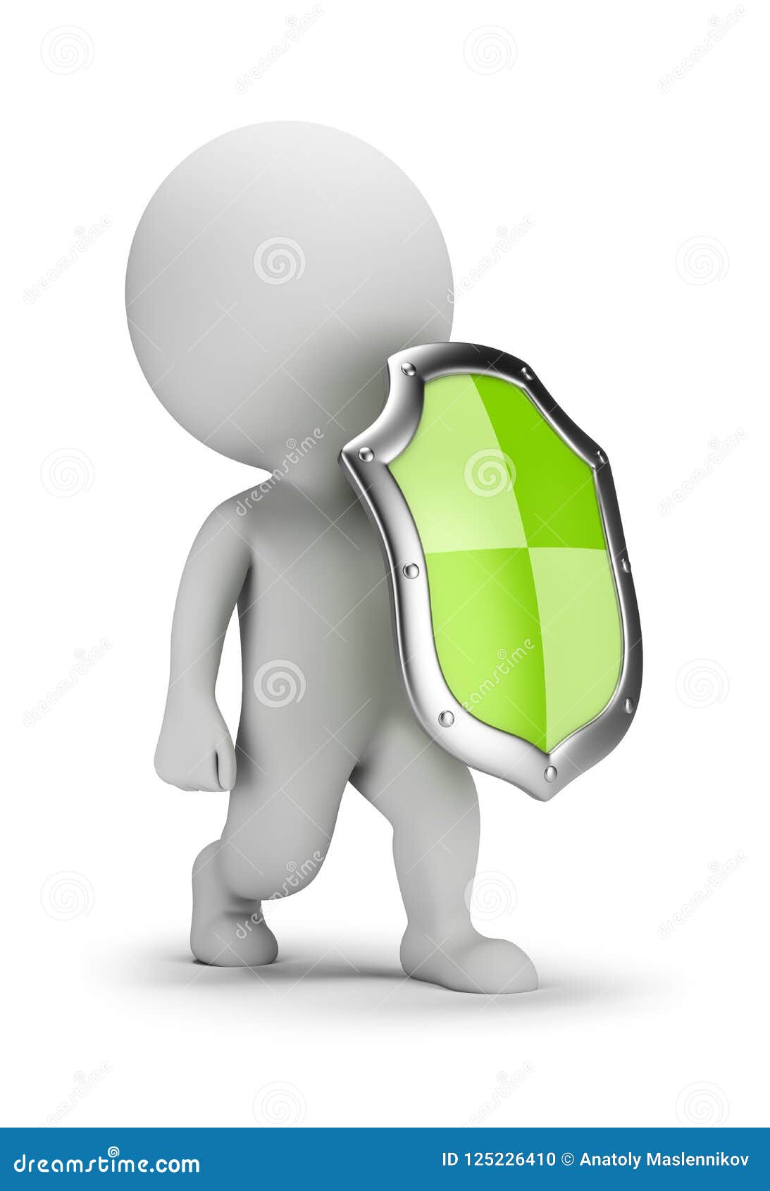 3d Small People with a Shield Stock Illustration - Illustration of ...