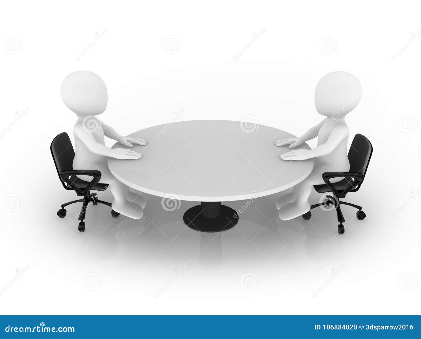 3d Small People Sitting at Round Table. Stock Illustration ...