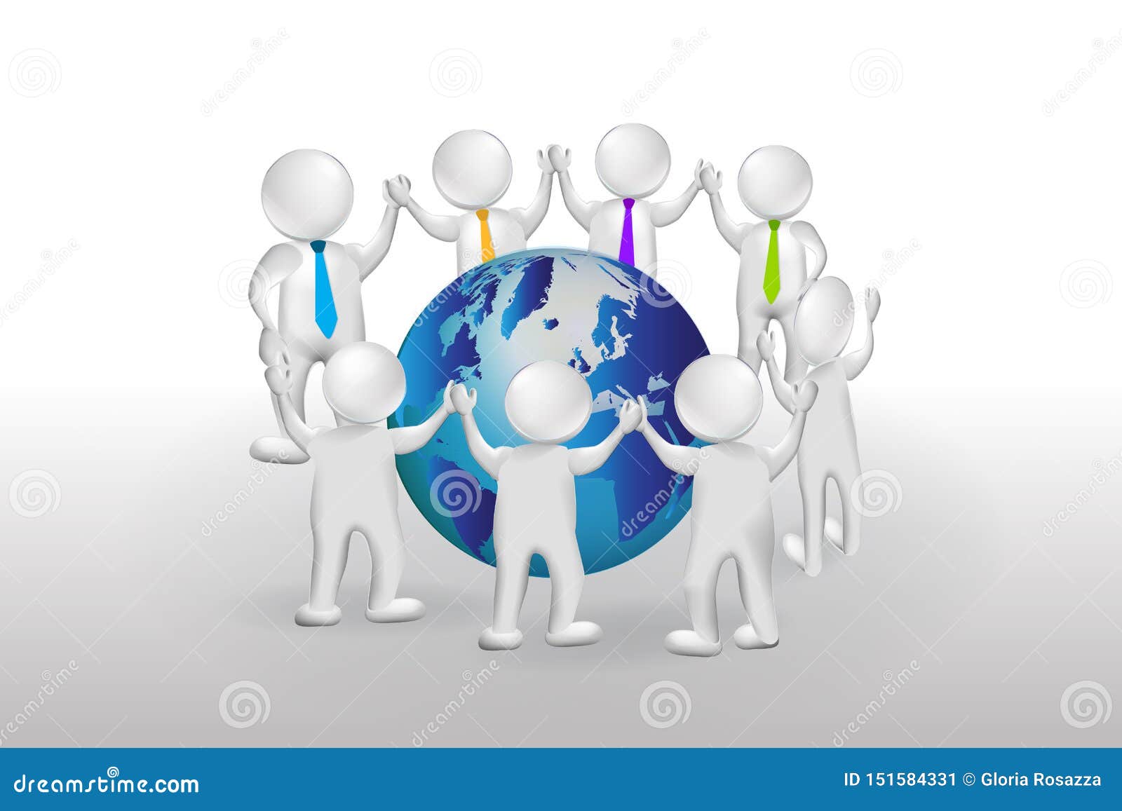 3d Small People Teamwork Around World Logo Stock Vector - Illustration ...