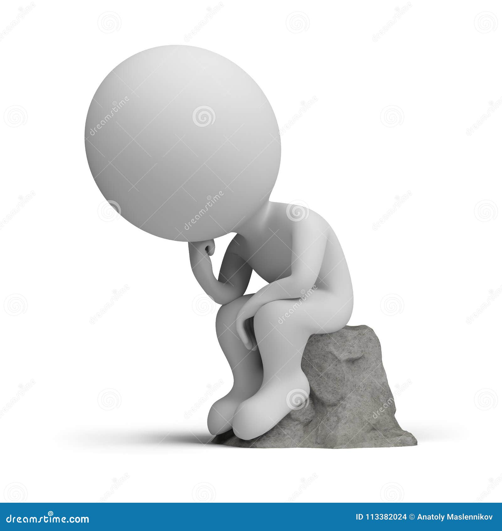 3d small people - thinker stock illustration. Illustration of stone ...
