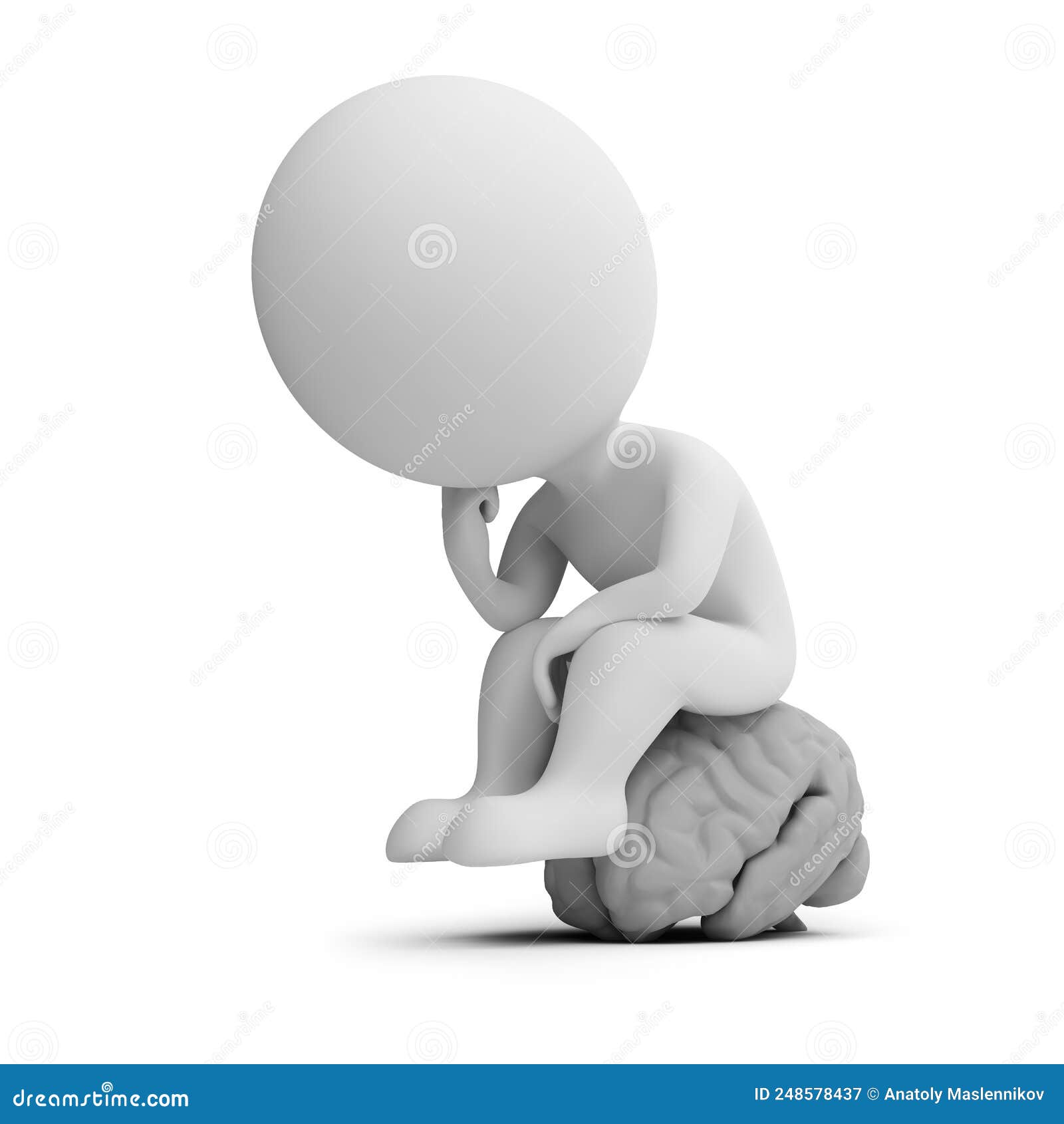 3d Small People - Thinker Sitting on the Brain Stock Illustration ...