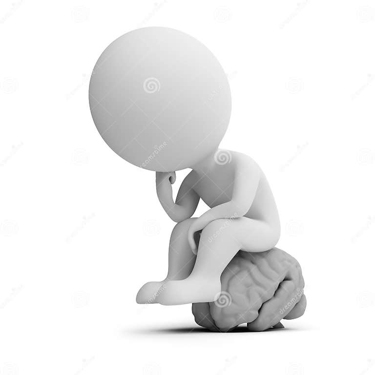 3d Small People - Thinker Sitting on the Brain Stock Illustration ...