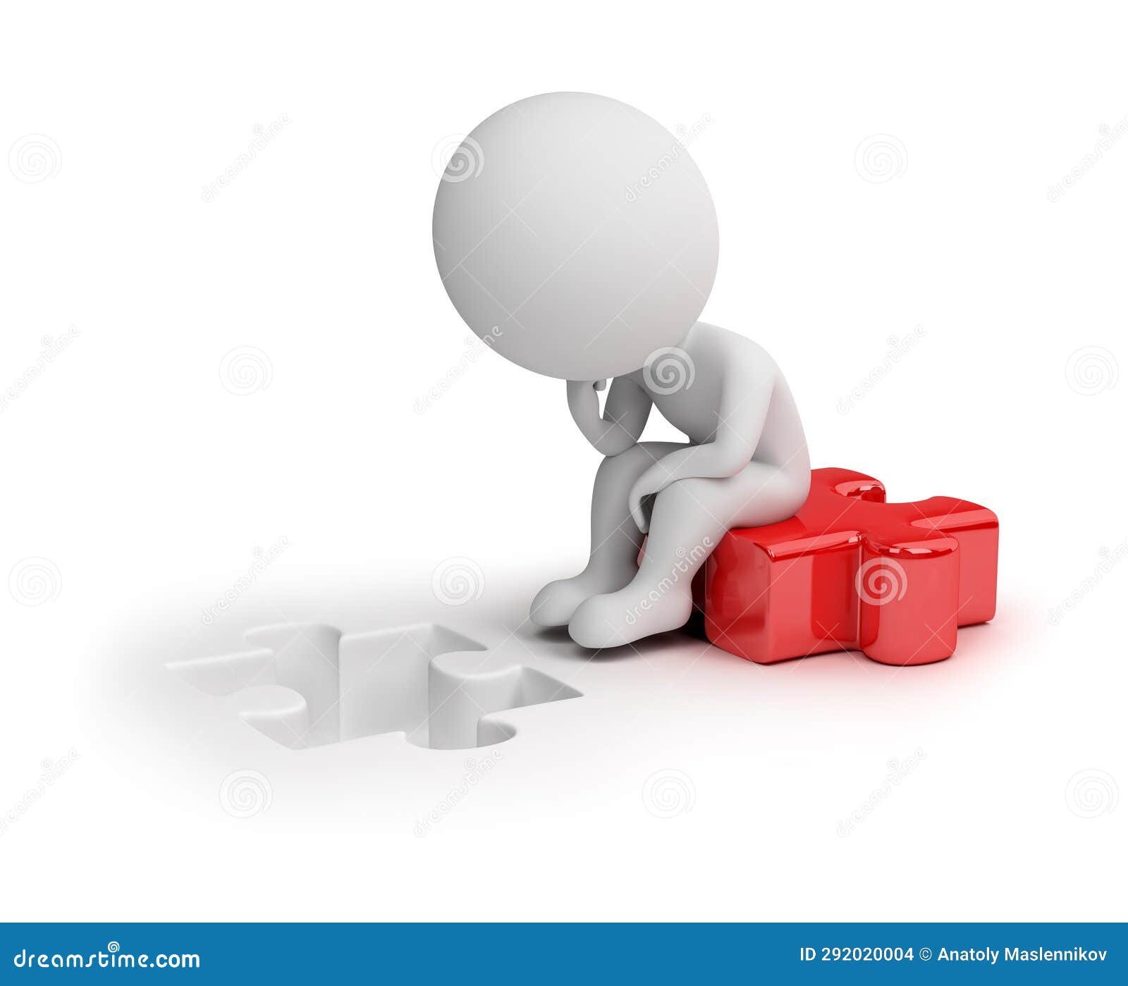 3d Small People - Thinker Sitting on the Puzzle Stock Illustration ...
