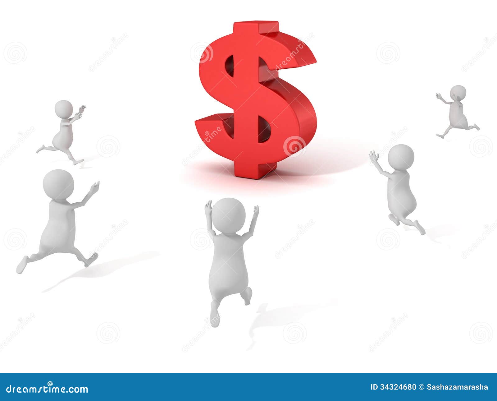 3d Small Persons Running To Red Dollar Sign Stock Illustration ...