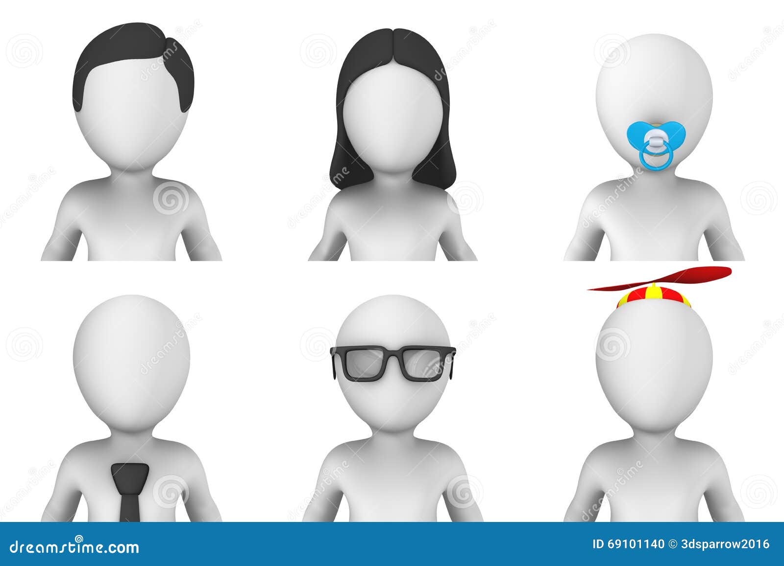 3d Small White People Avatars Stock Illustration - Illustration of face ...