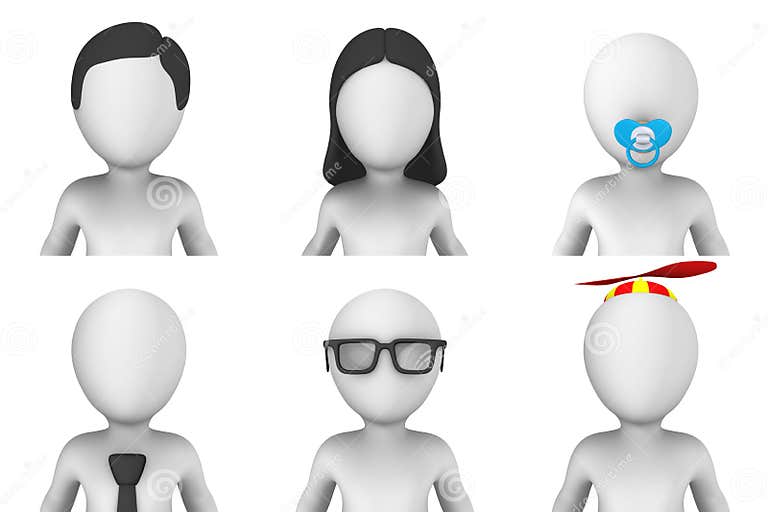 3d Small White People Avatars Stock Illustration - Illustration of face ...
