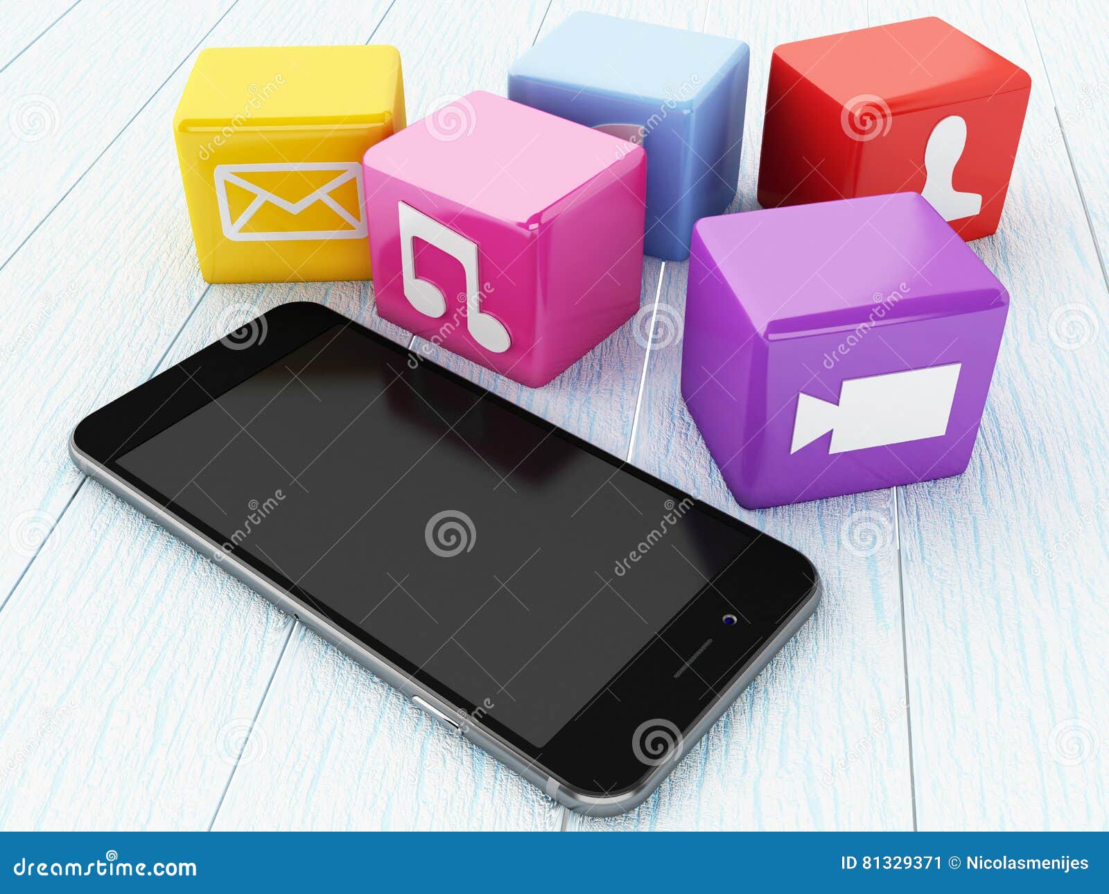 3D Smartphone with App Icons. Stock Illustration - Illustration of ...