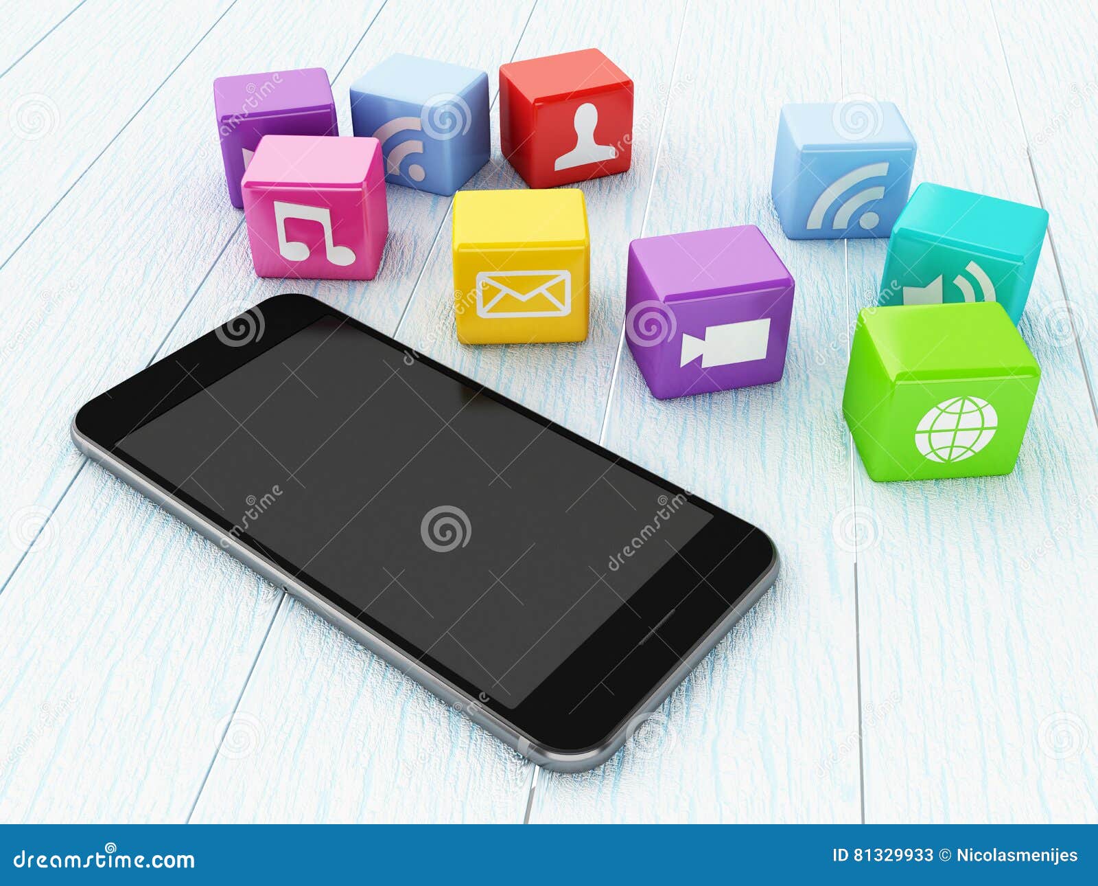 3D Smartphone with App Icons. Stock Illustration - Illustration of ...