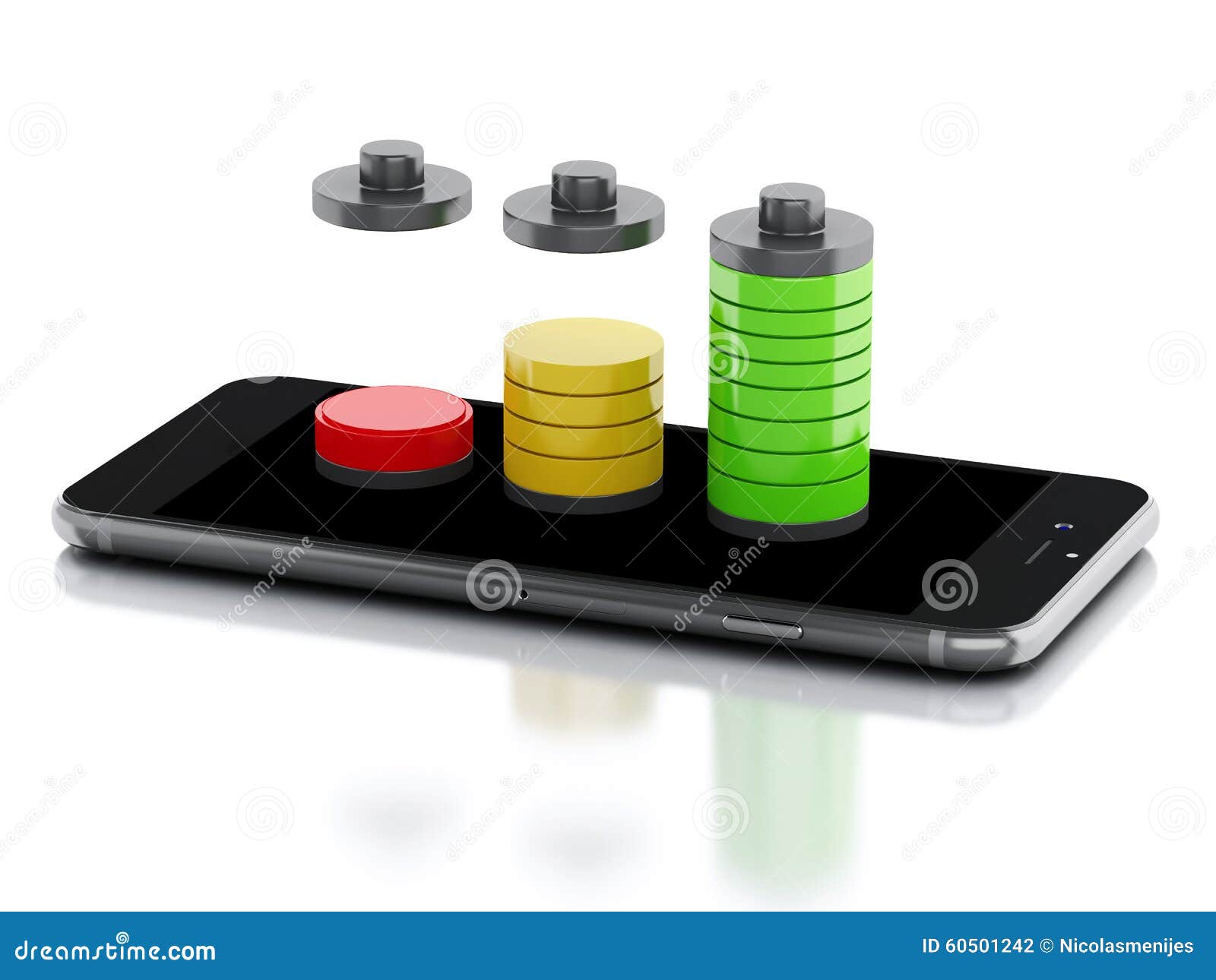 3d Smartphone and Battery Charge Indicator Stock Illustration ...