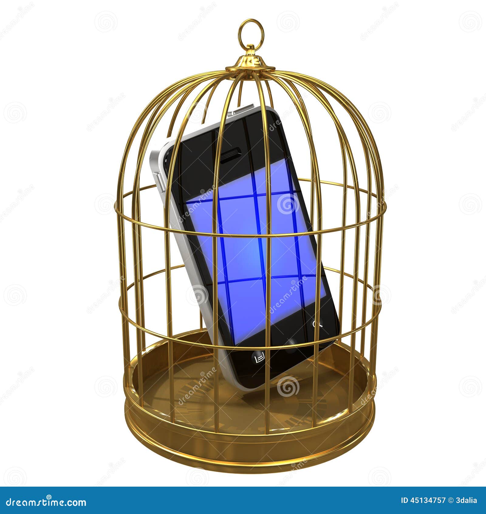 3d Smartphone in a Birdcage Stock Illustration - Illustration of caged ...