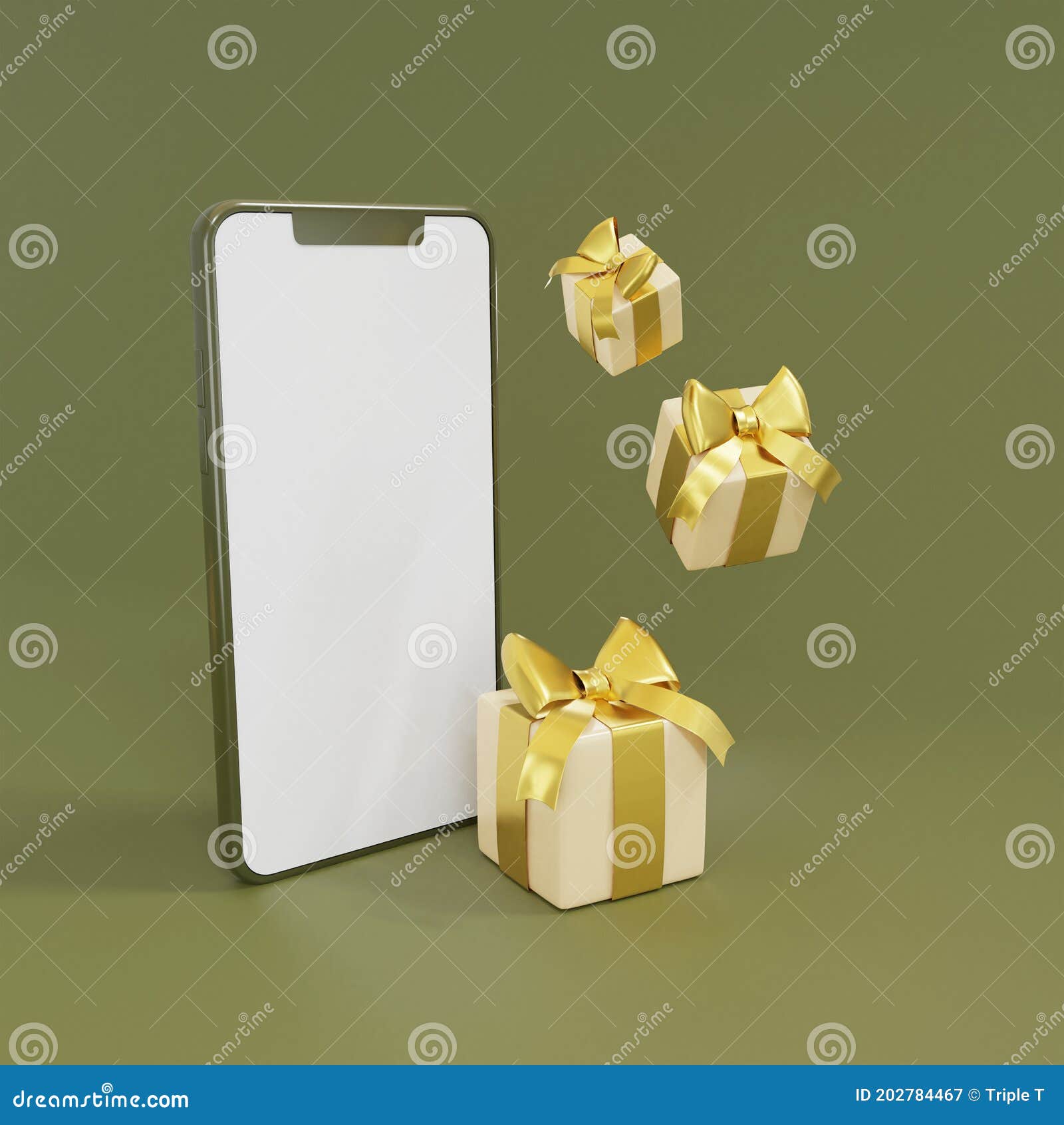 3d Smartphone Blank Screen with Gift Box.3d Rendering Stock ...