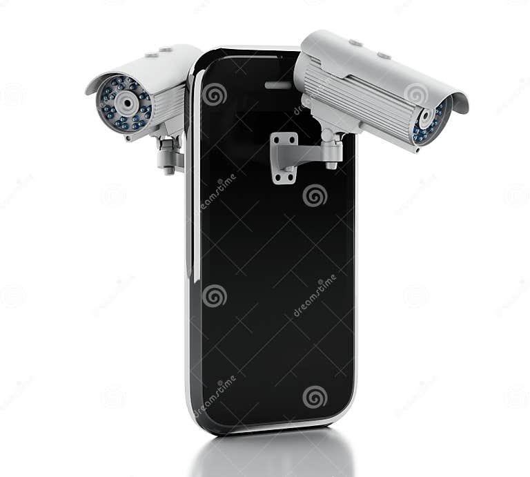 3d Smartphone with CCTV Camera. Mobile Security Concept. Stock ...