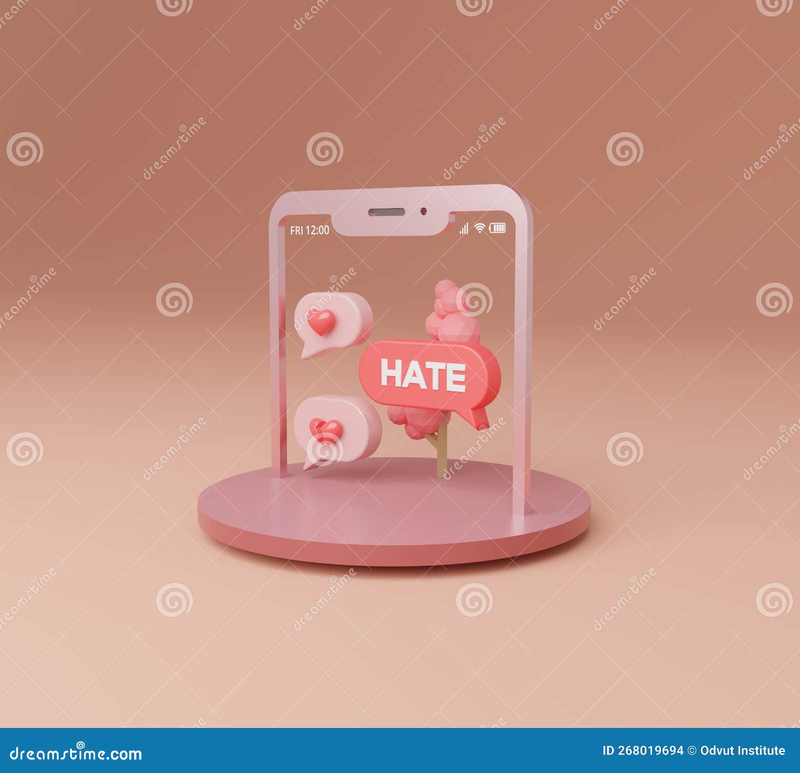 3D Smartphone with Chat Love Bubbles Alert Notification and Reaction ...