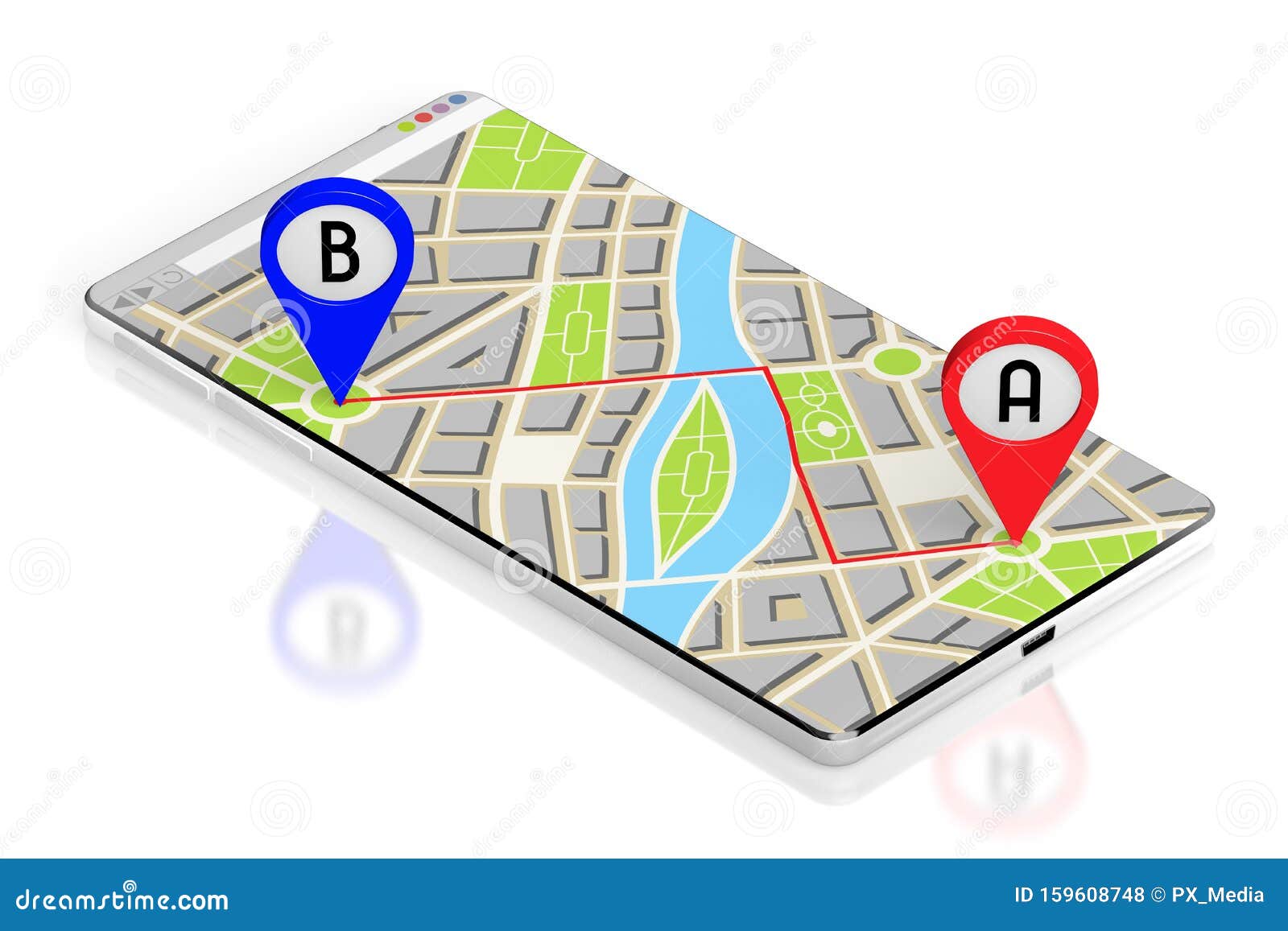 3D Smartphone, Map - Route/ Distance Concept Stock Illustration ...