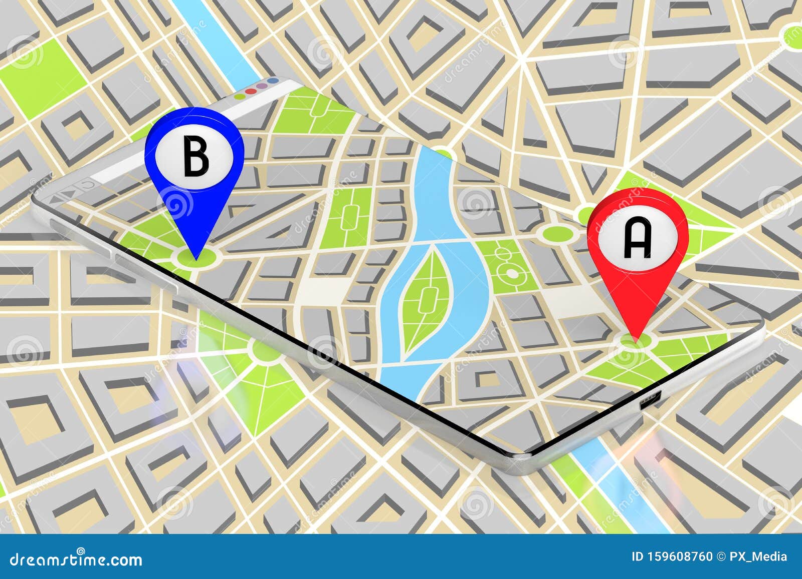 3D Smartphone, Map - Route/ Distance Concept Stock Illustration ...