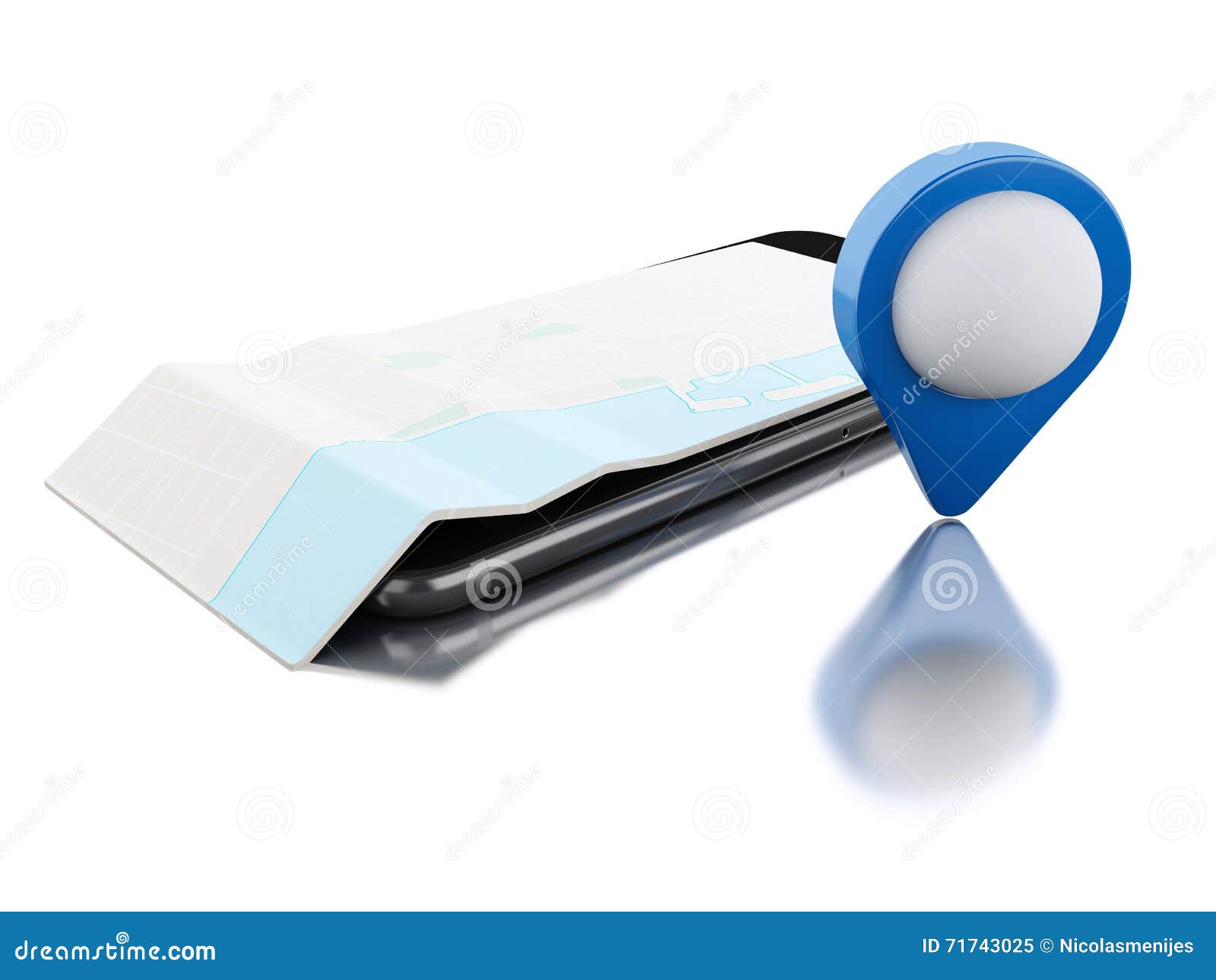 3d Smartphone with a Map and Blue Map Pointer. Stock Illustration ...