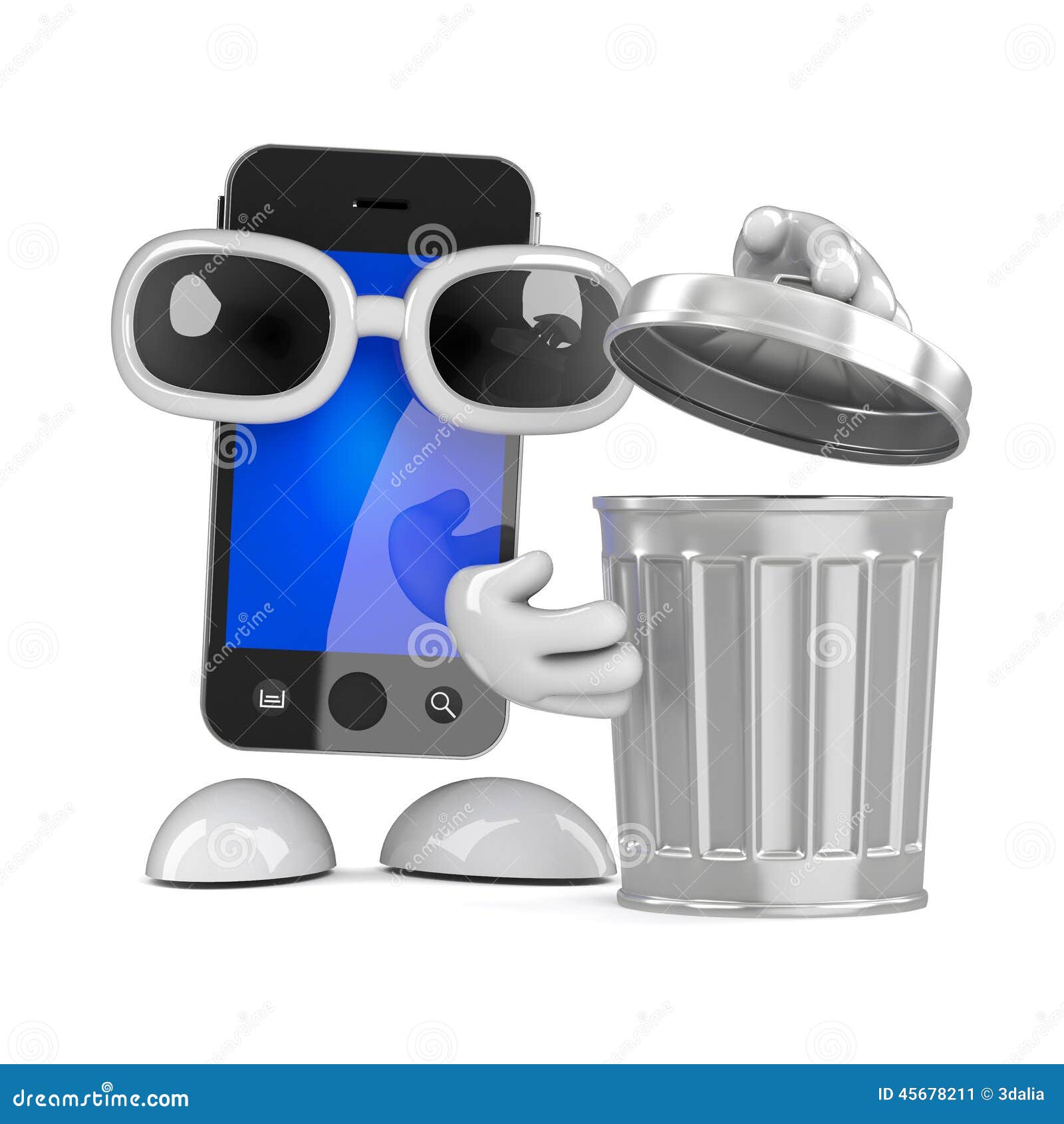 3d Smartphone with a Rubbish Bin Stock Illustration - Illustration of ...