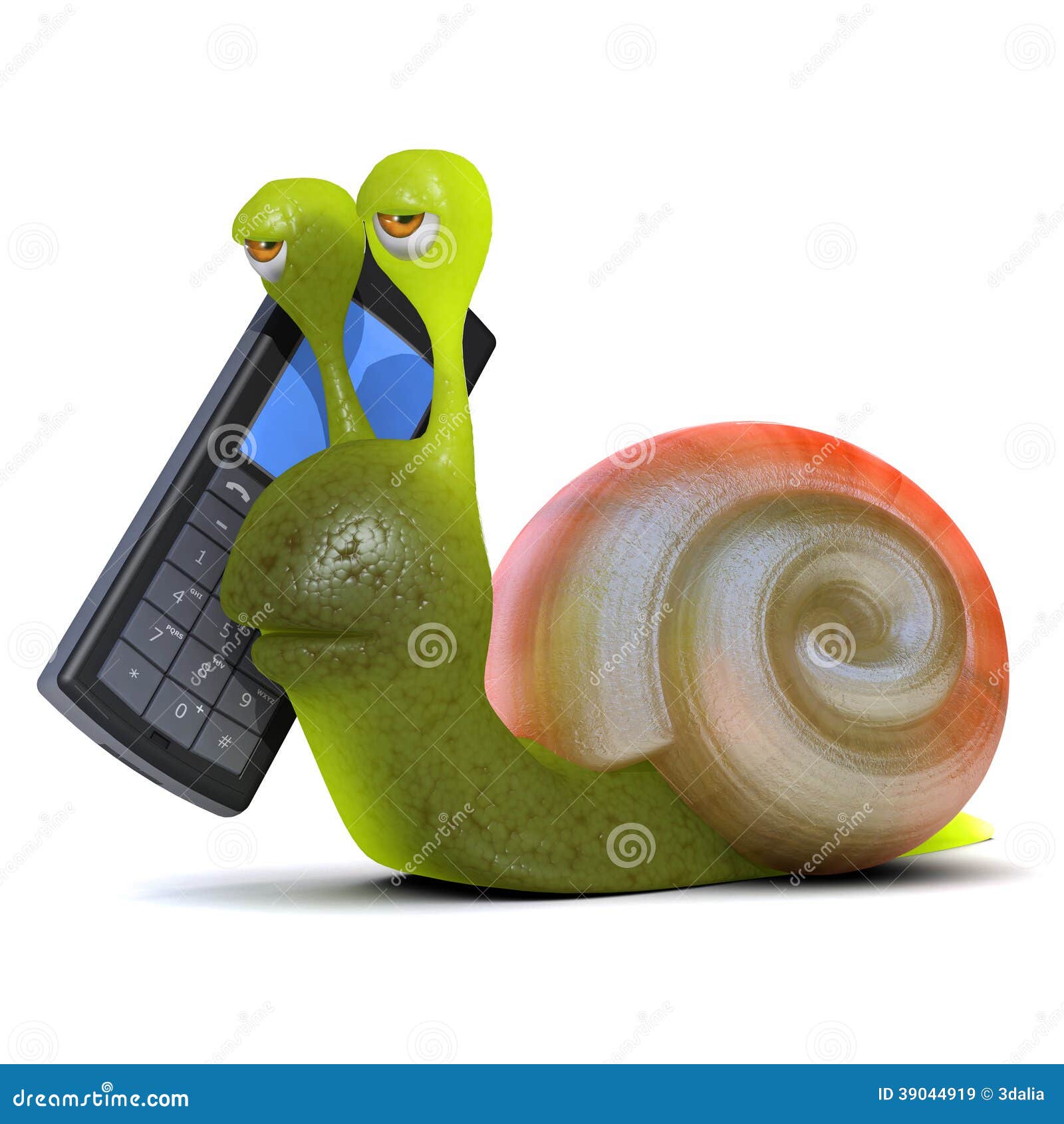 3d Snail with mobile phone stock illustration. Illustration of cute ...