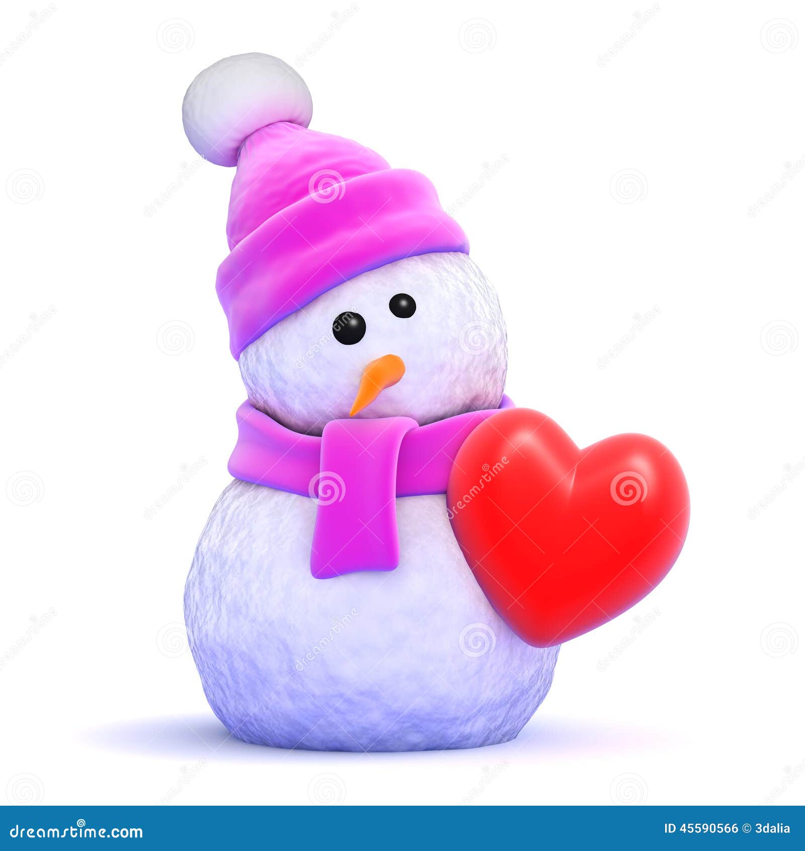 3d Snowman has a heart stock illustration. Illustration of pink - 45590566