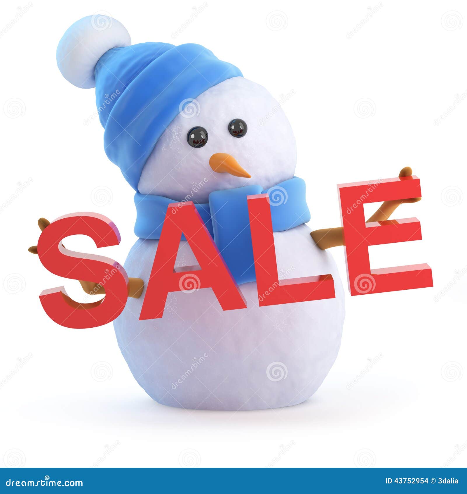 3d Snowman holds a Sale stock illustration. Illustration of christmas ...