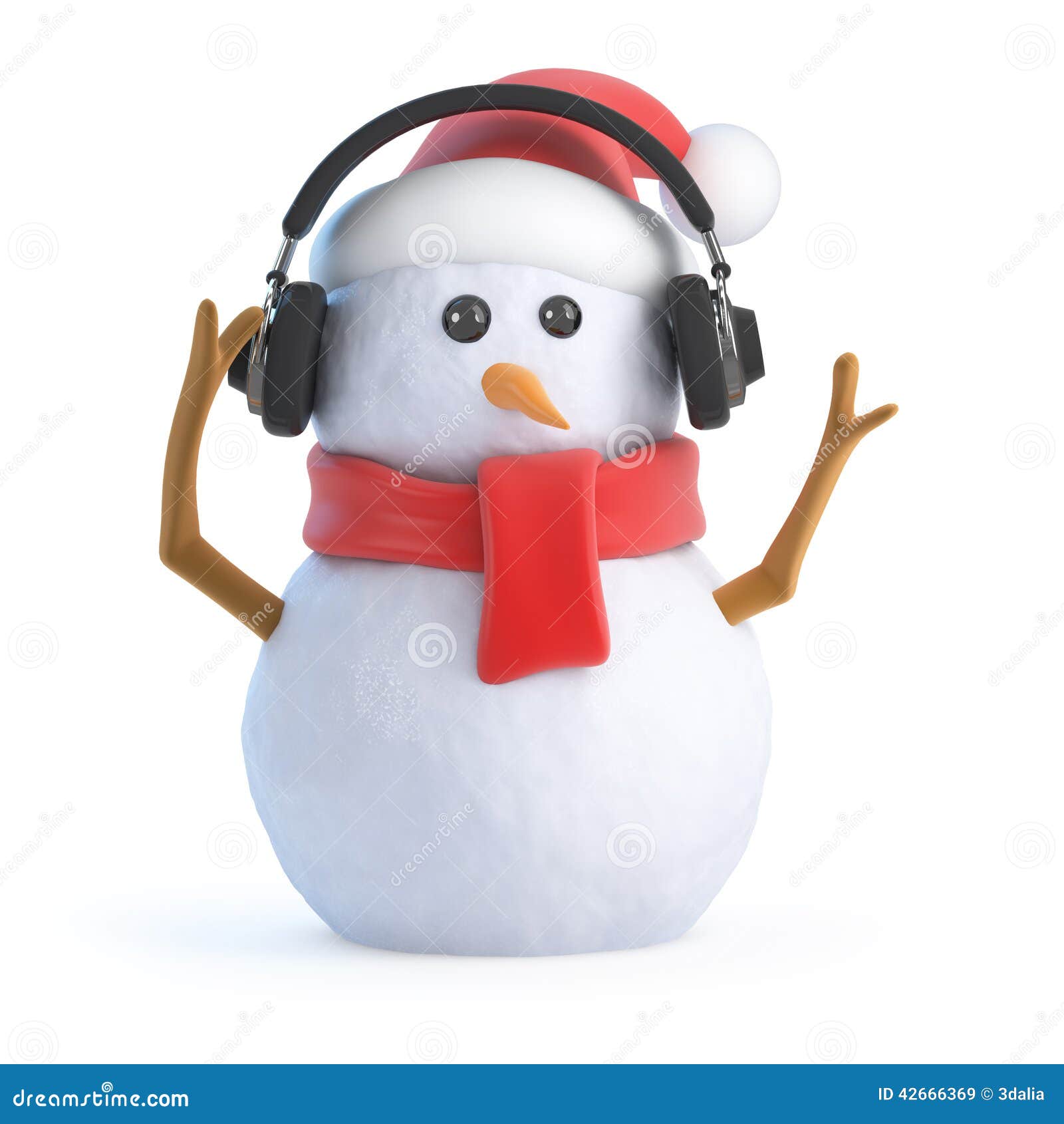 3d Snowman Listens on Headphones Stock Illustration - Illustration of ...