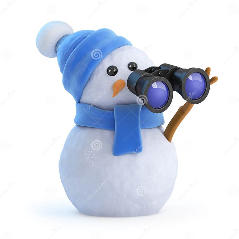 3d Snowman Looking through Binoculars Stock Illustration - Illustration ...