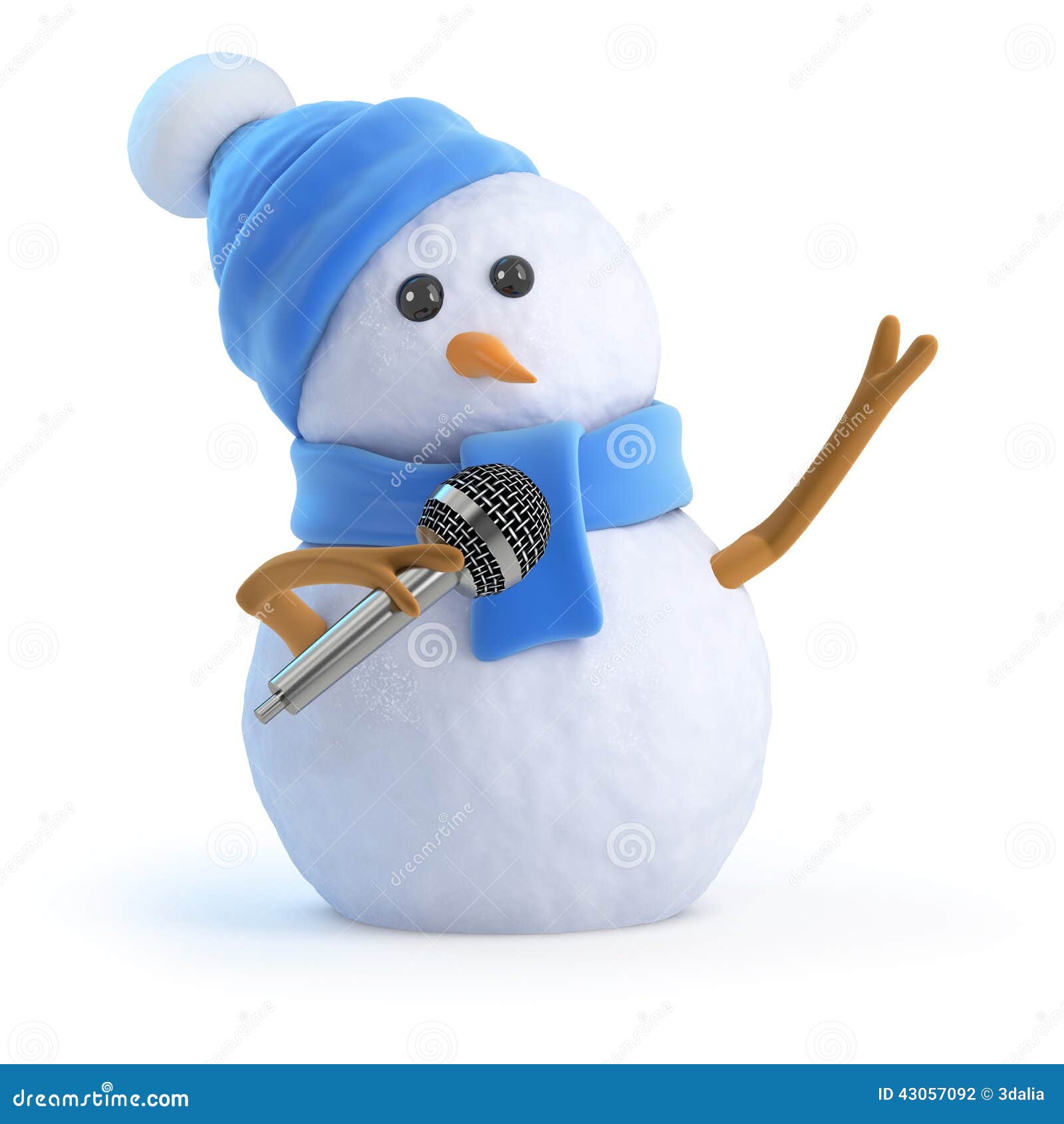 3d Snowman Sings into the Microphone Stock Illustration - Illustration ...