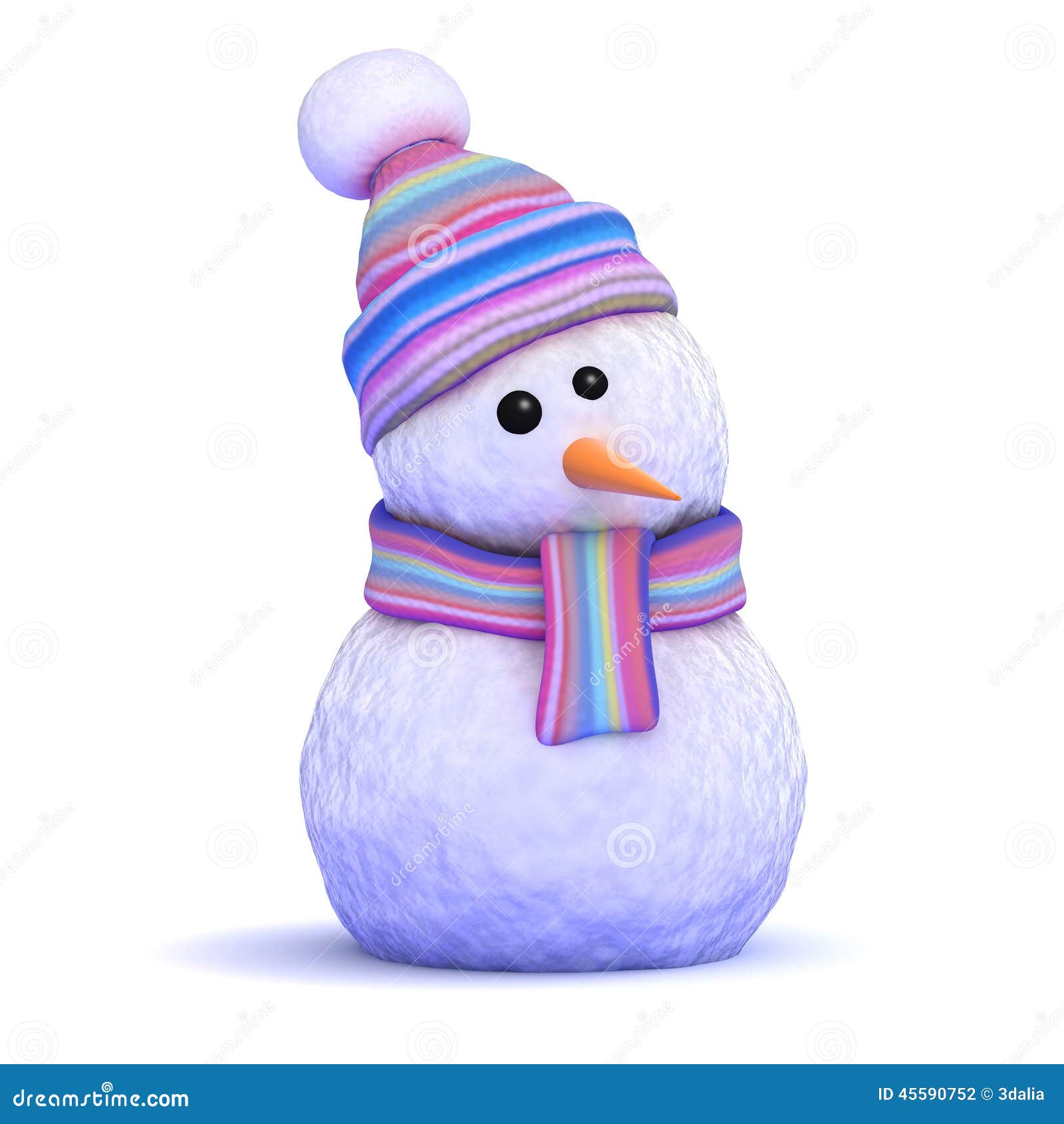 3d Snowman in Striped Scarf and Hat Stock Illustration - Illustration ...