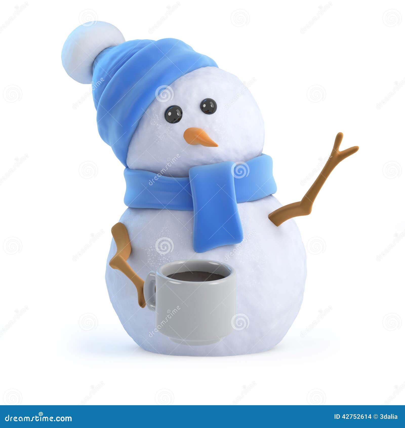 3d Snowman Takes a Tea Break Stock Illustration - Illustration of ...