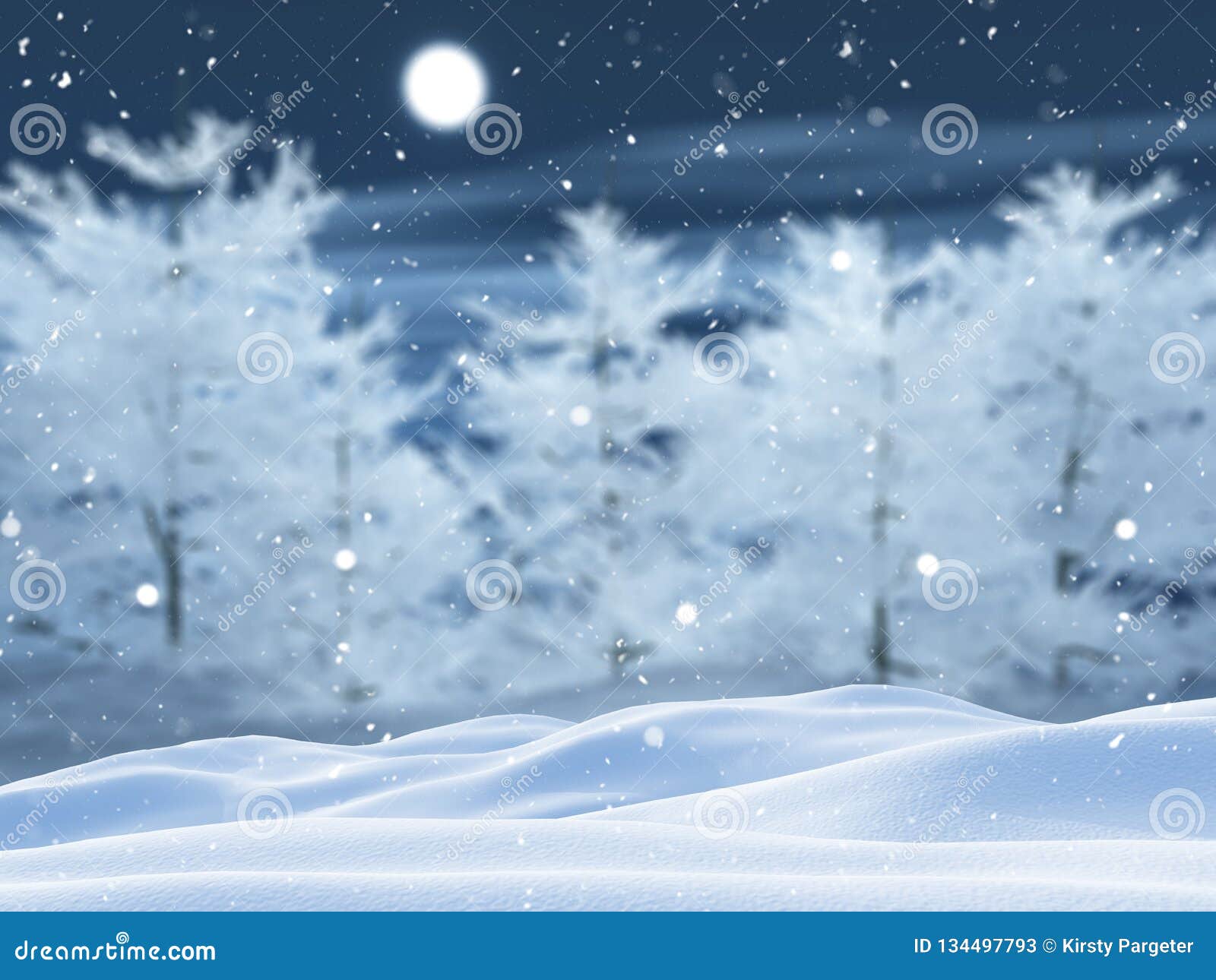 3D snowy tree landscape stock illustration. Illustration of bokeh ...