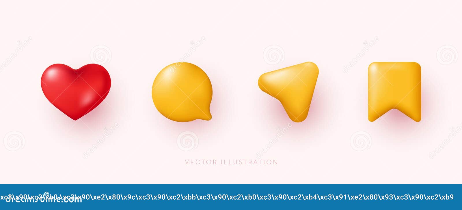 3d Social Media Icon Set. Love, Comment, Share and Save. 3D Minimal ...