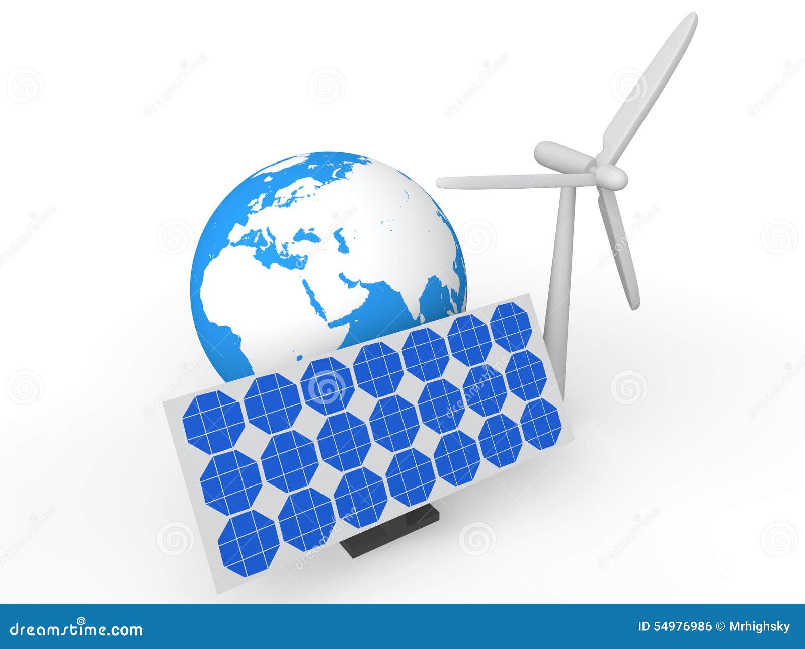 3d Solar Panel Wind Mill and Earth Globe Stock Illustration ...